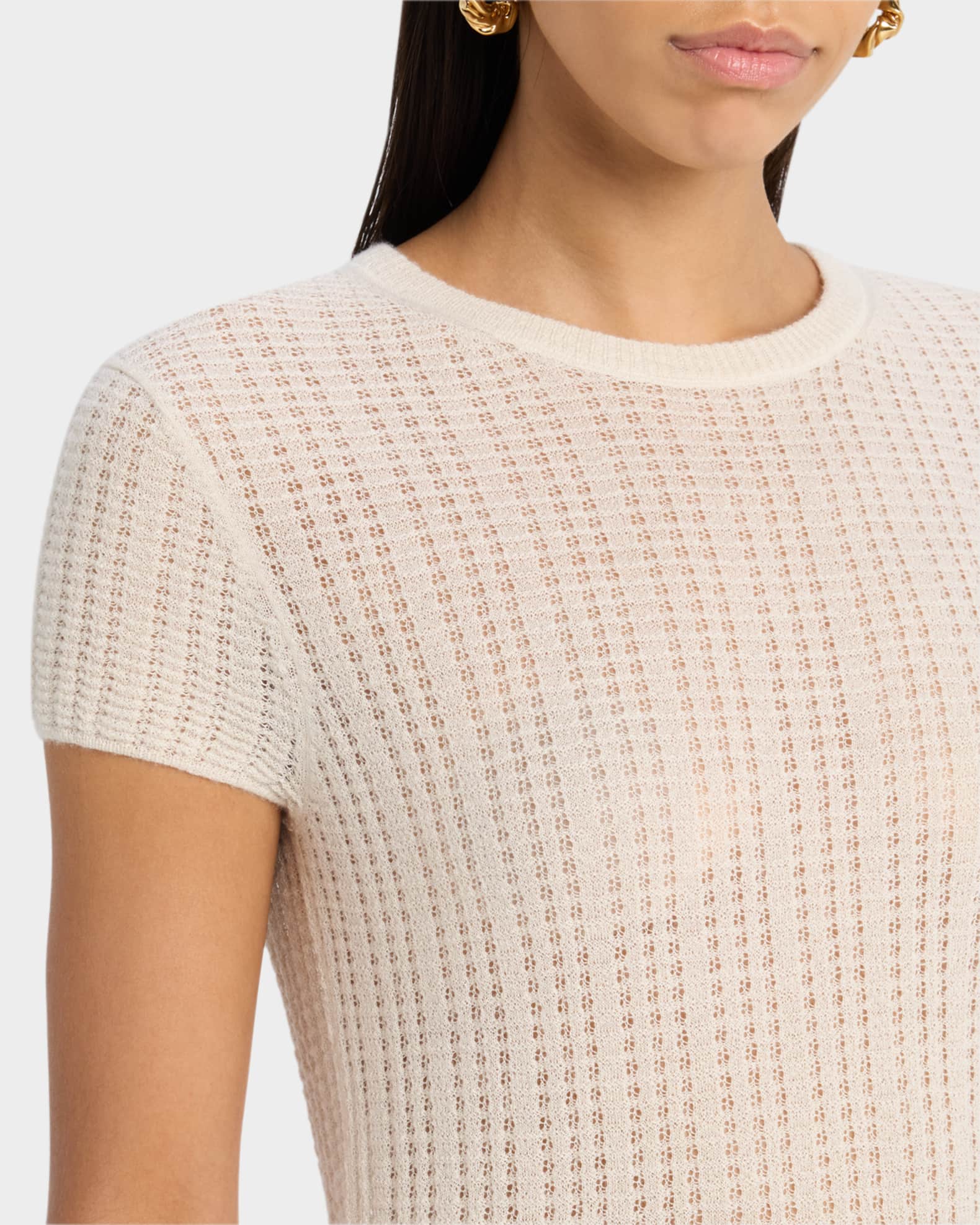 Vince Crewneck Waffle-Knit Top | Neiman Marcus