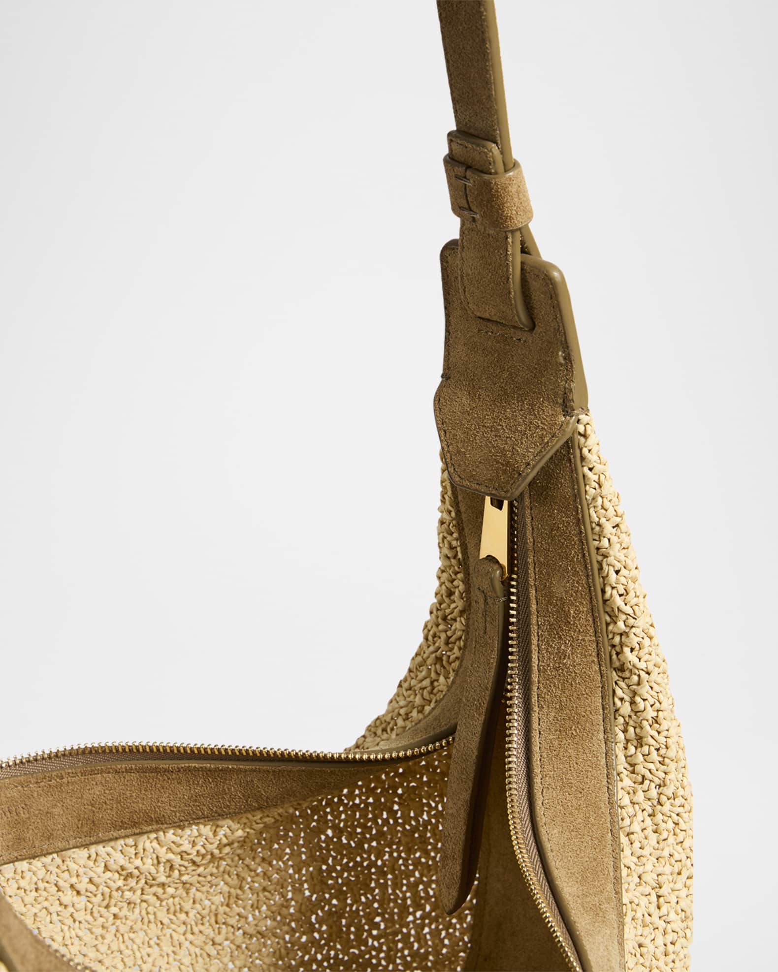 Khaite Augustina Small Raffia & Suede Crossbody Bag | Neiman Marcus