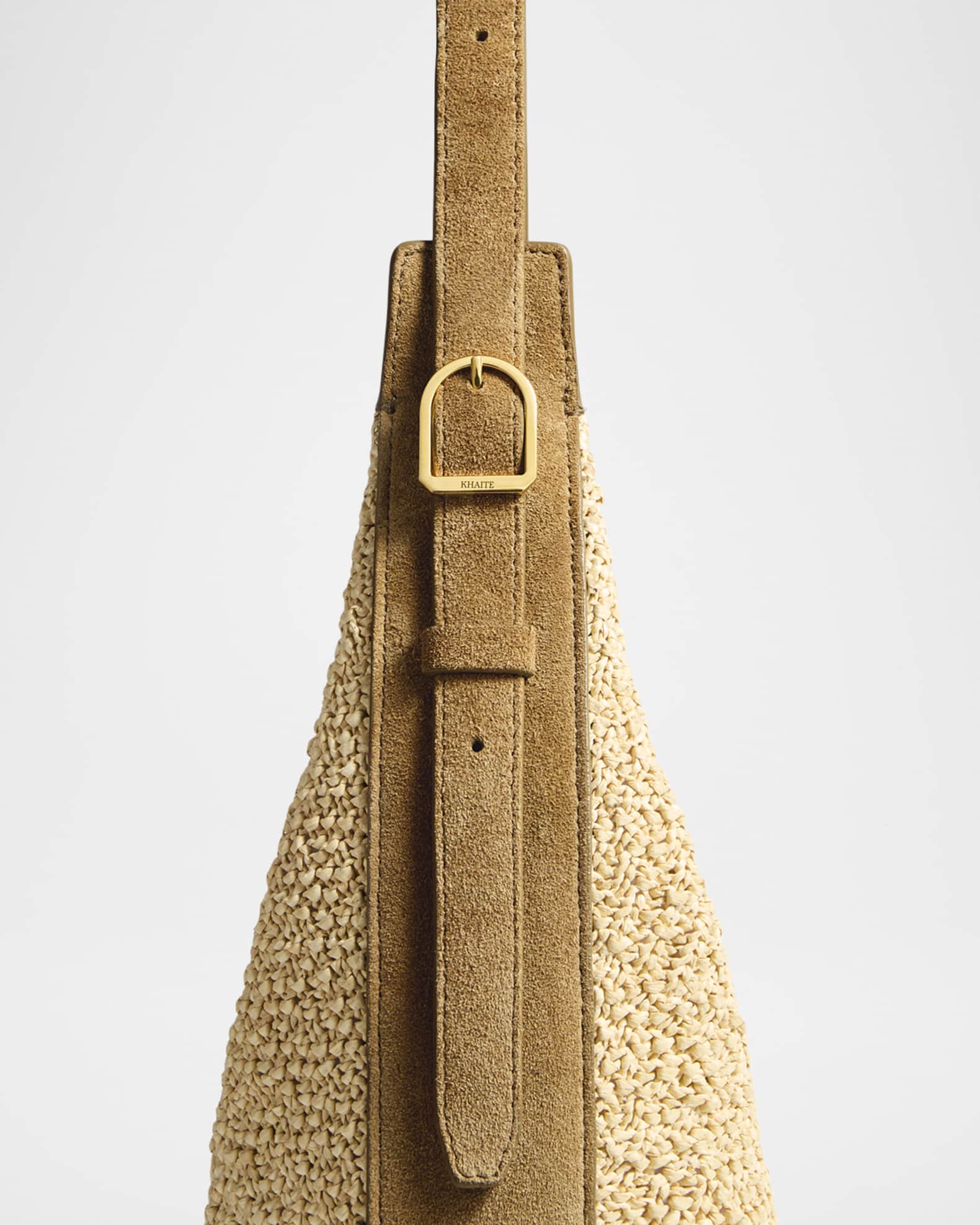 Khaite Augustina Small Raffia & Suede Crossbody Bag | Neiman Marcus
