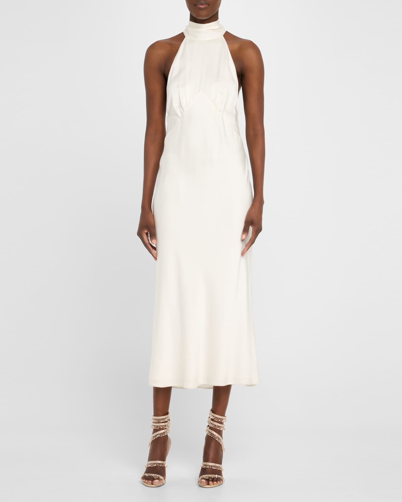 Rene Caovilla Satin Strass Chandelier Snake Wrap Sandals | Neiman Marcus