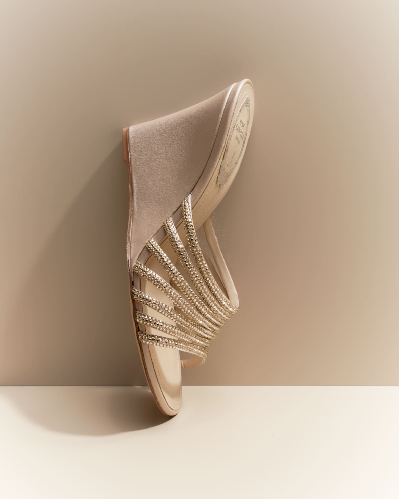 Rene Caovilla Satin Crystal-Embellished Strappy Wedge Slides | Neiman ...