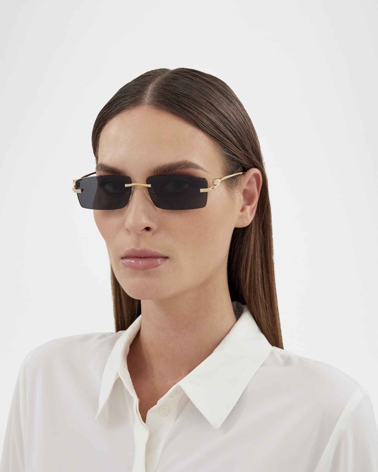 Cartier Rimless Metal Rectangle Sunglasses | Neiman Marcus