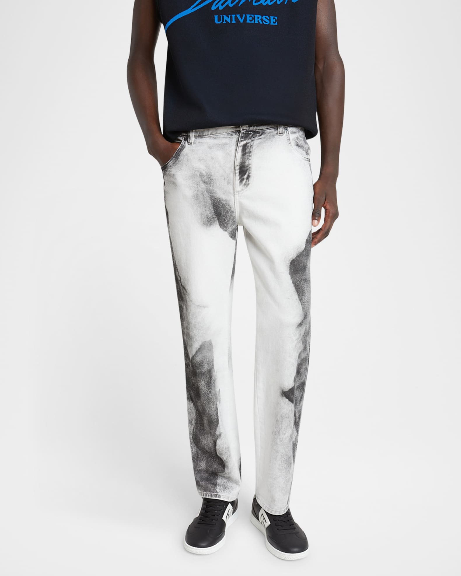 Balmain Men's Moon-Print Regular-Fit Jeans | Neiman Marcus