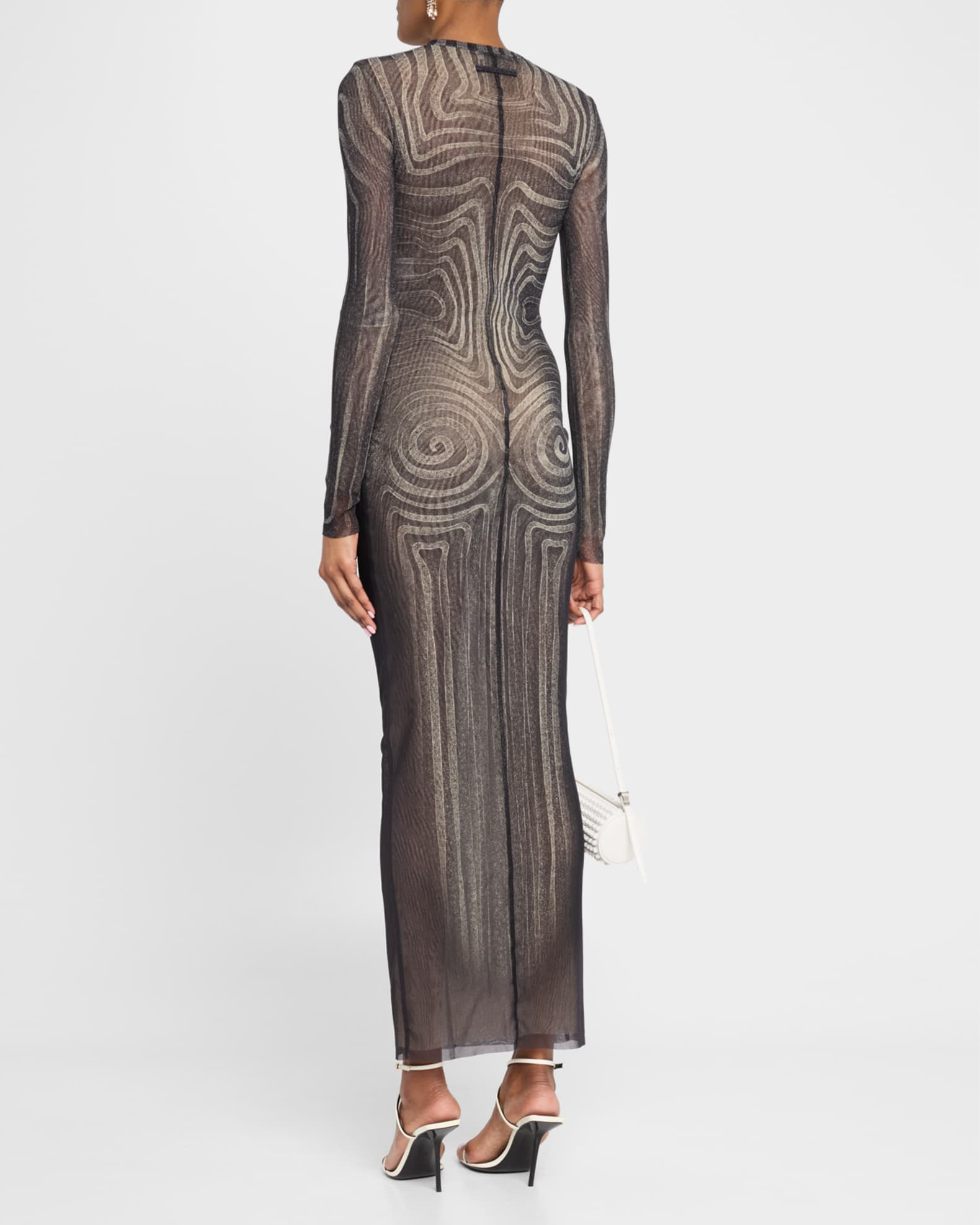 Jean Paul Gaultier Spiral Mesh Long-Sleeve Maxi Dress | Neiman Marcus