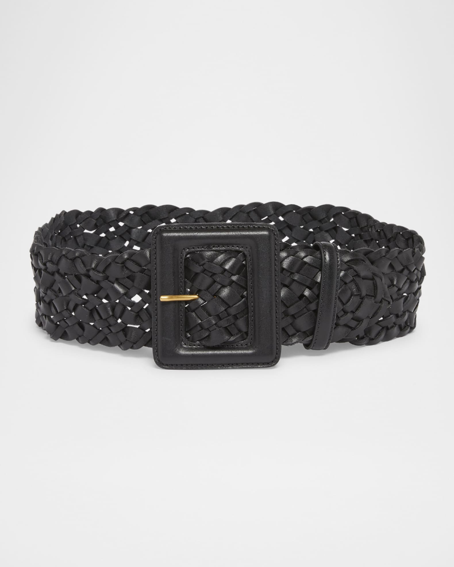 Saint Laurent Ceinture Square Buckle Woven Leather Belt | Neiman Marcus