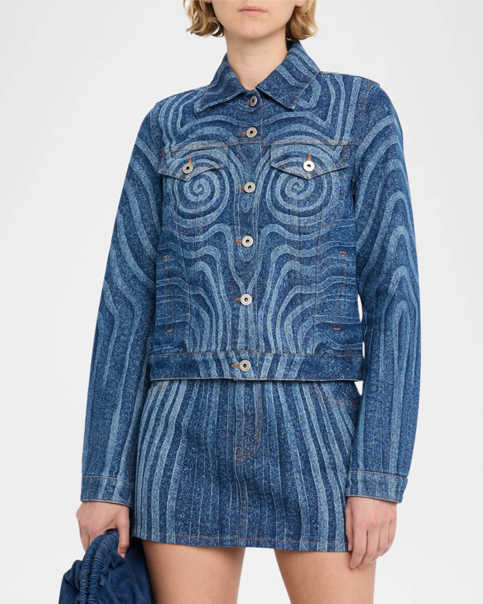 Jean Paul Gaultier Spiral-Print Denim Jacket | Neiman Marcus