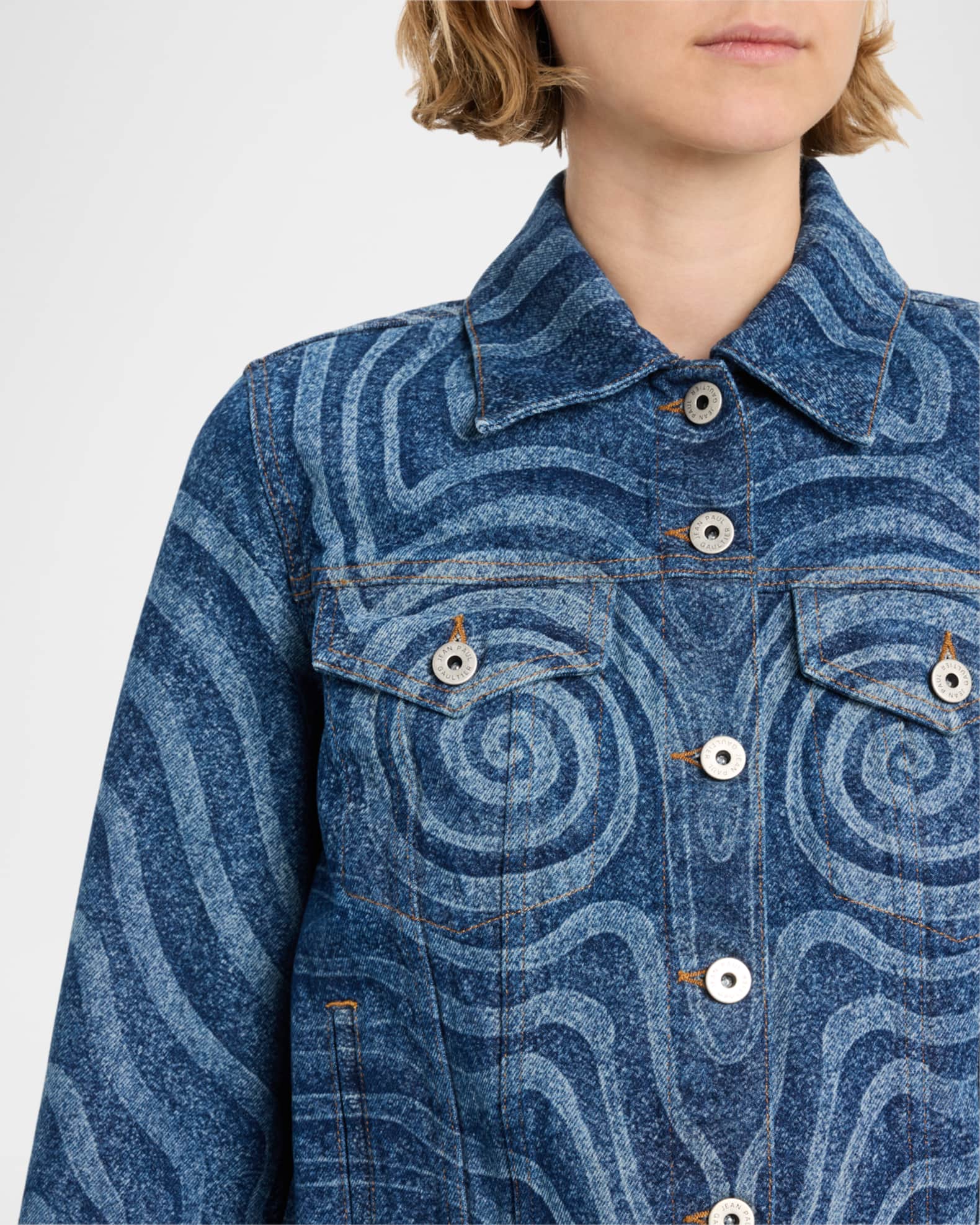 Jean Paul Gaultier Spiral-Print Denim Jacket | Neiman Marcus