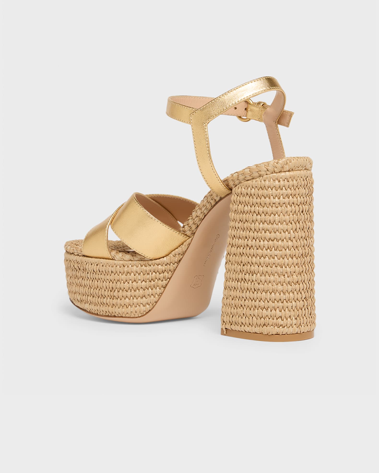 Gianvito Rossi Metallic Raffia Crisscross Platform Sandals | Neiman Marcus
