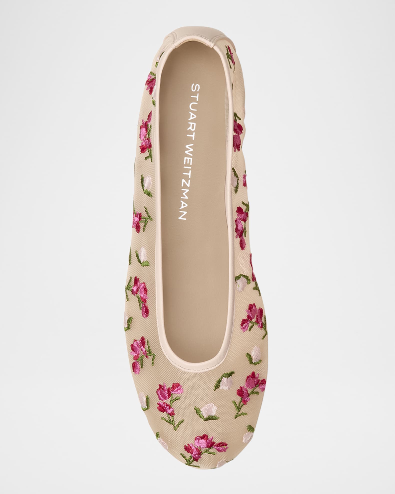 Stuart Weitzman Bareitall Embroidered Mesh Ballerina Flats | Neiman Marcus