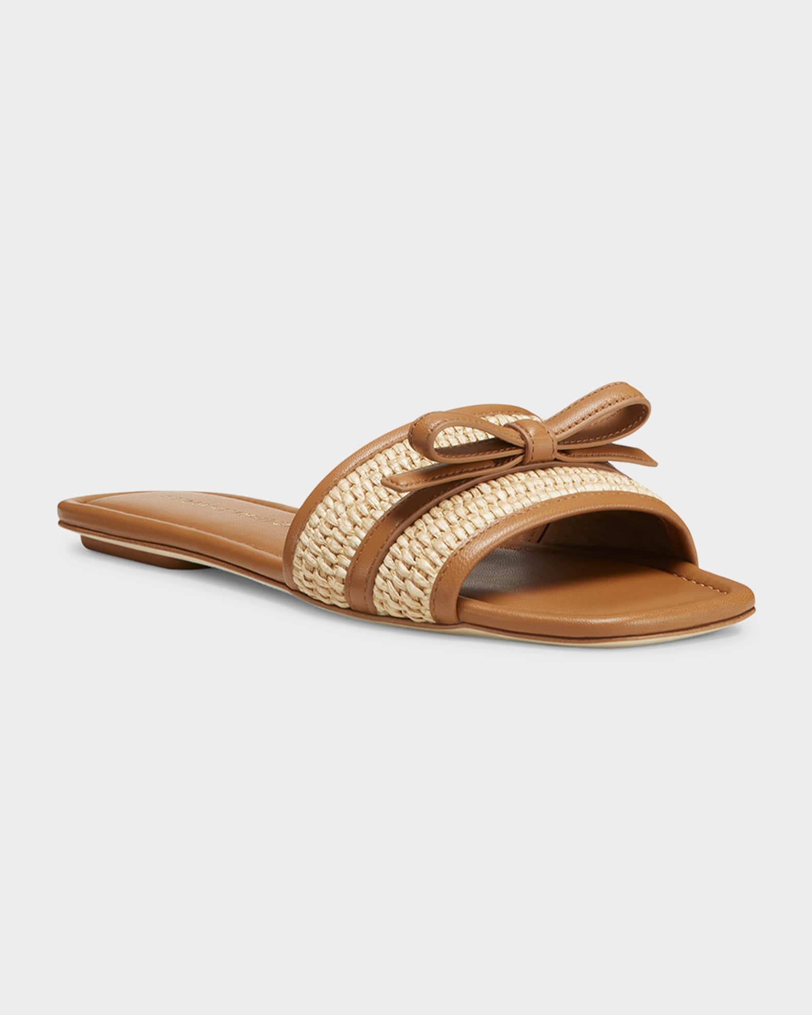 Stuart Weitzman Felicity Bow Leather Flat Sandals | Neiman Marcus