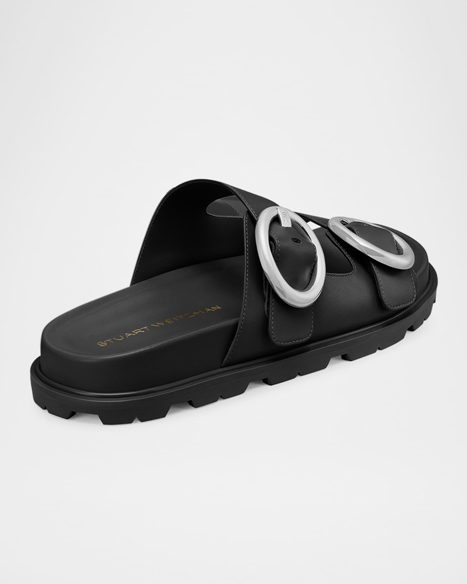 Stuart Weitzman Benni Leather Dual-Strap Sport Slide Sandals | Neiman ...