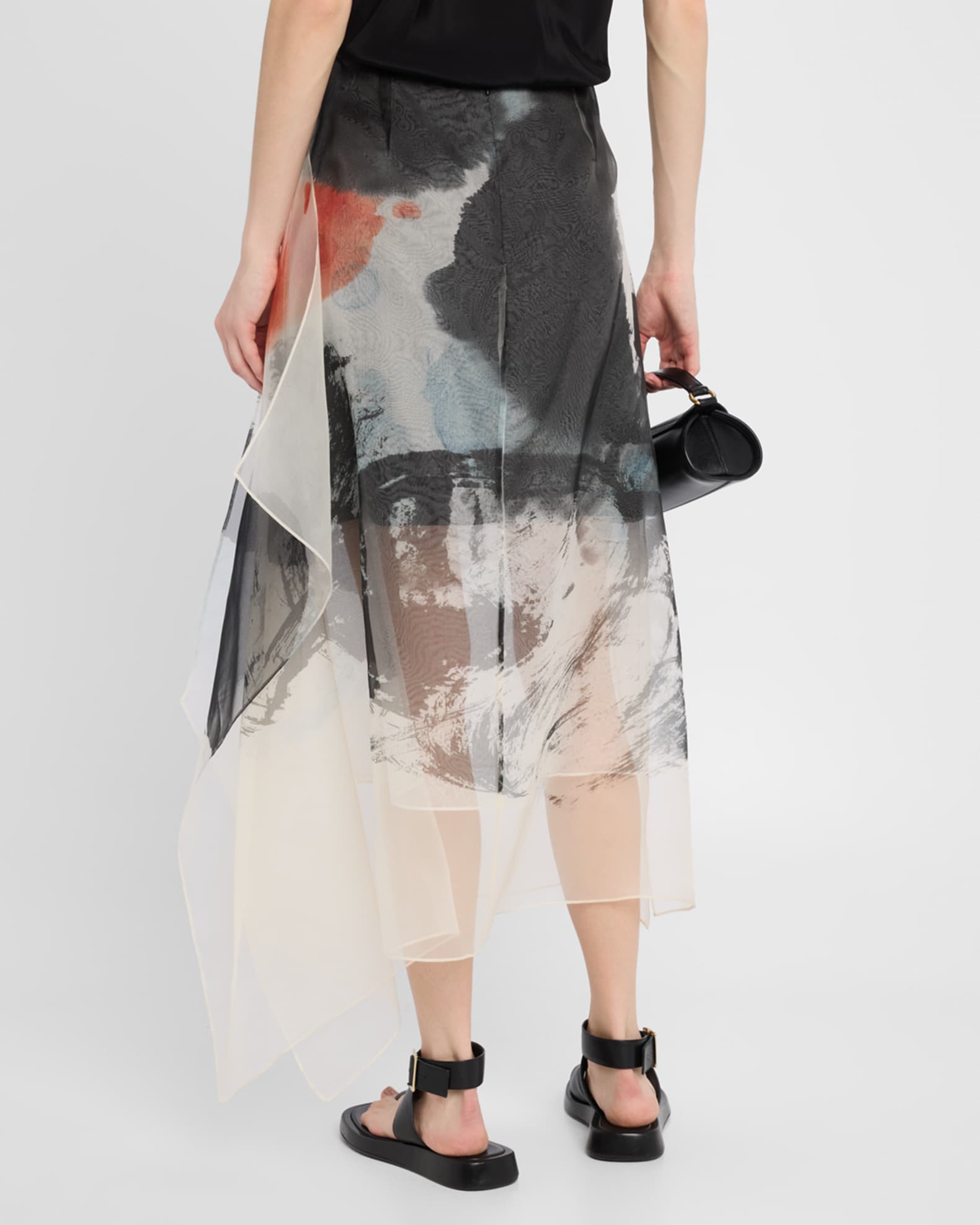 Jason Wu Collection Asymmetric Silk Organza Midi Skirt With Artwork By ...