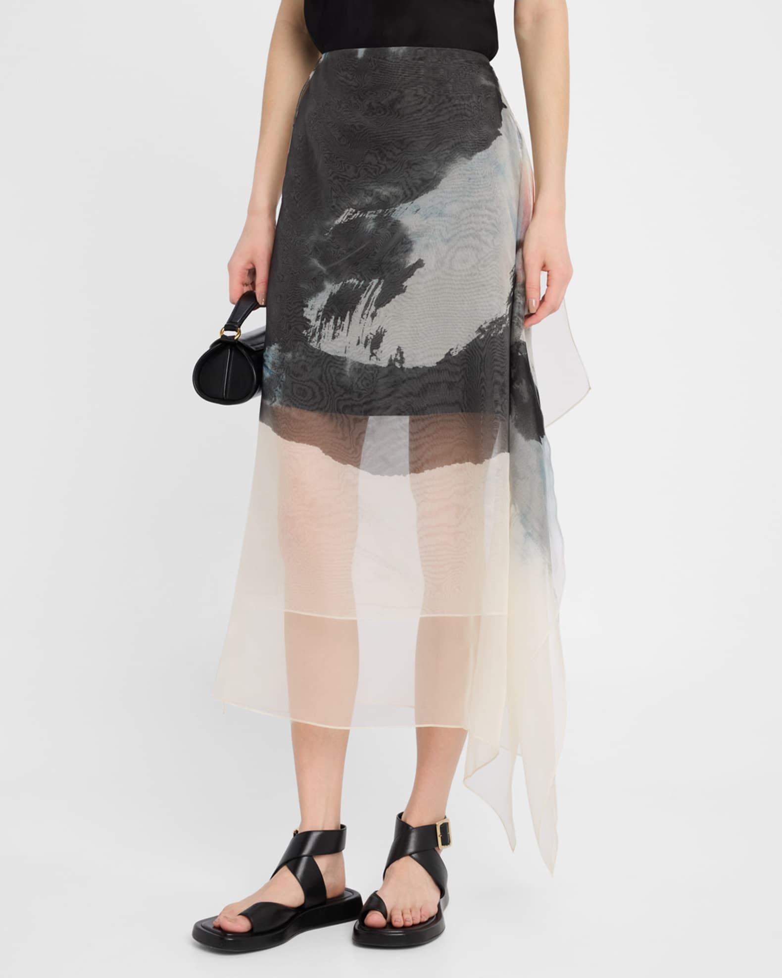 Jason Wu Collection Asymmetric Silk Organza Midi Skirt With Artwork By ...