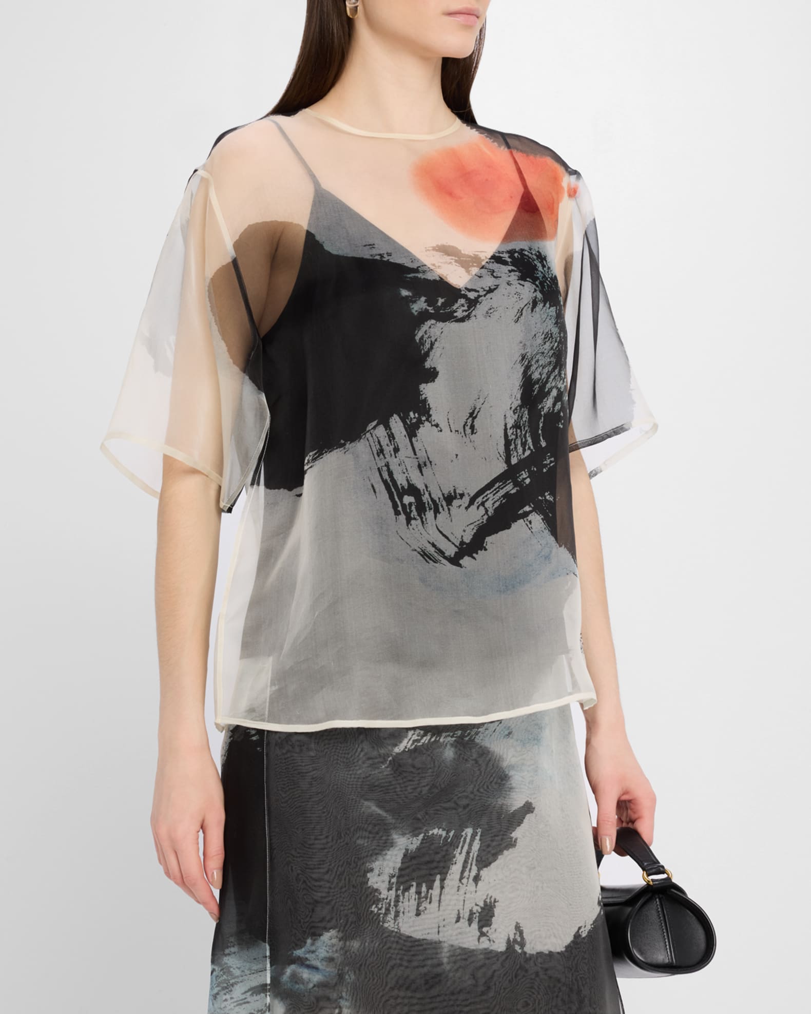 Jason Wu Collection Silk Organza Oversized T-Shirt With Artwork By Tong ...