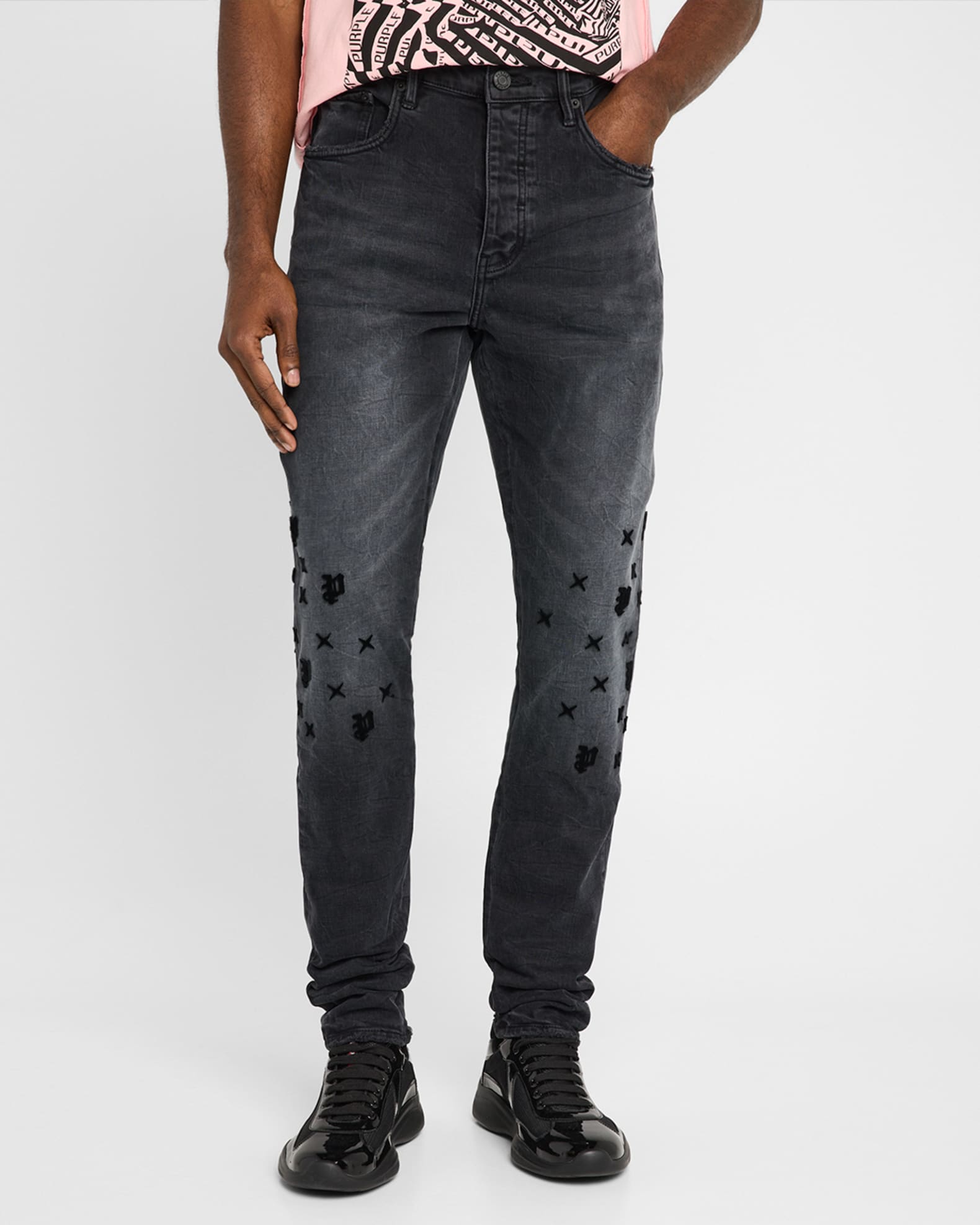 PURPLE Men's Tuffetage Monogram Jeans | Neiman Marcus