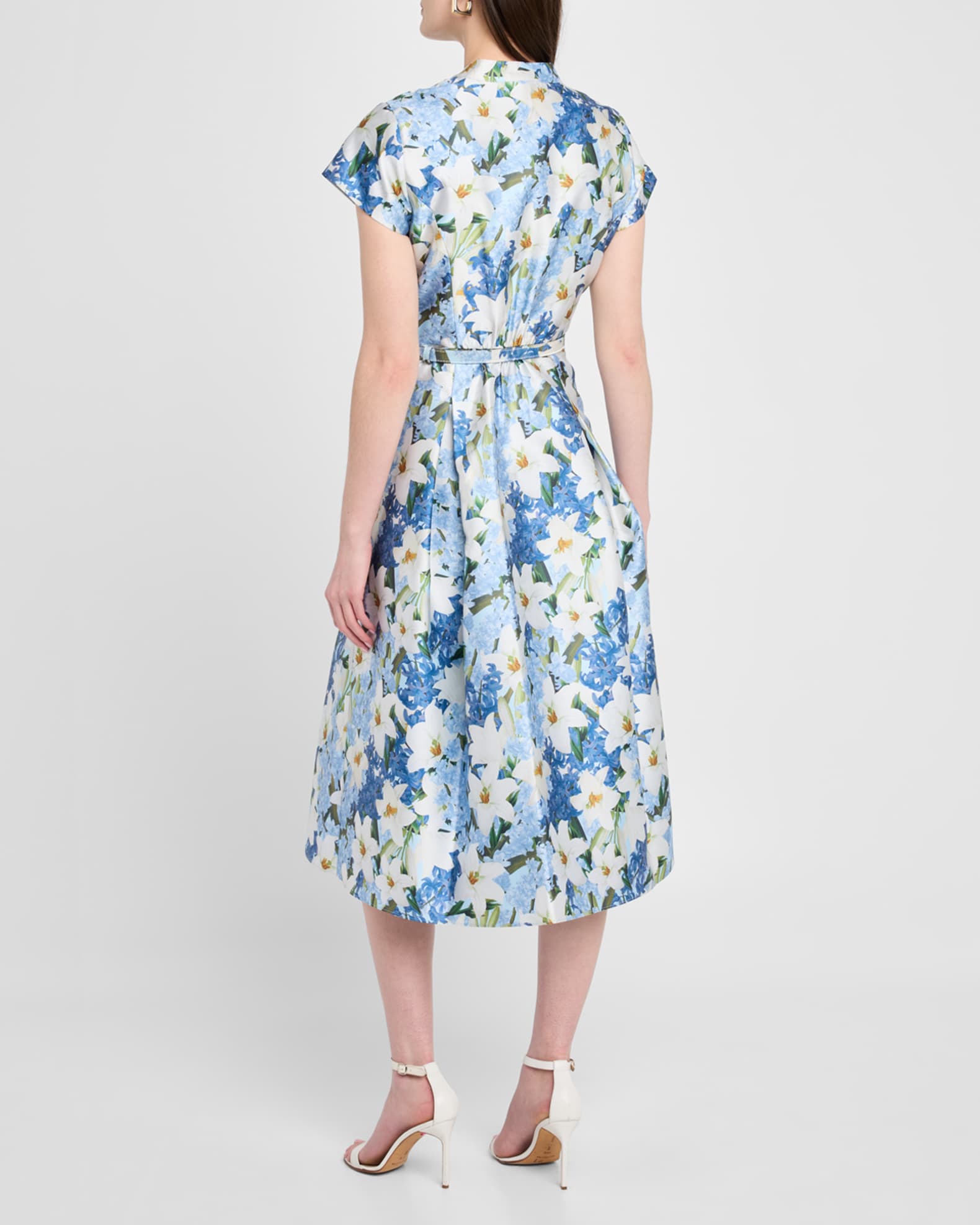 Sachin & Babi Martine Pleated Floral-Print Mikado Midi Dress | Neiman Marcus