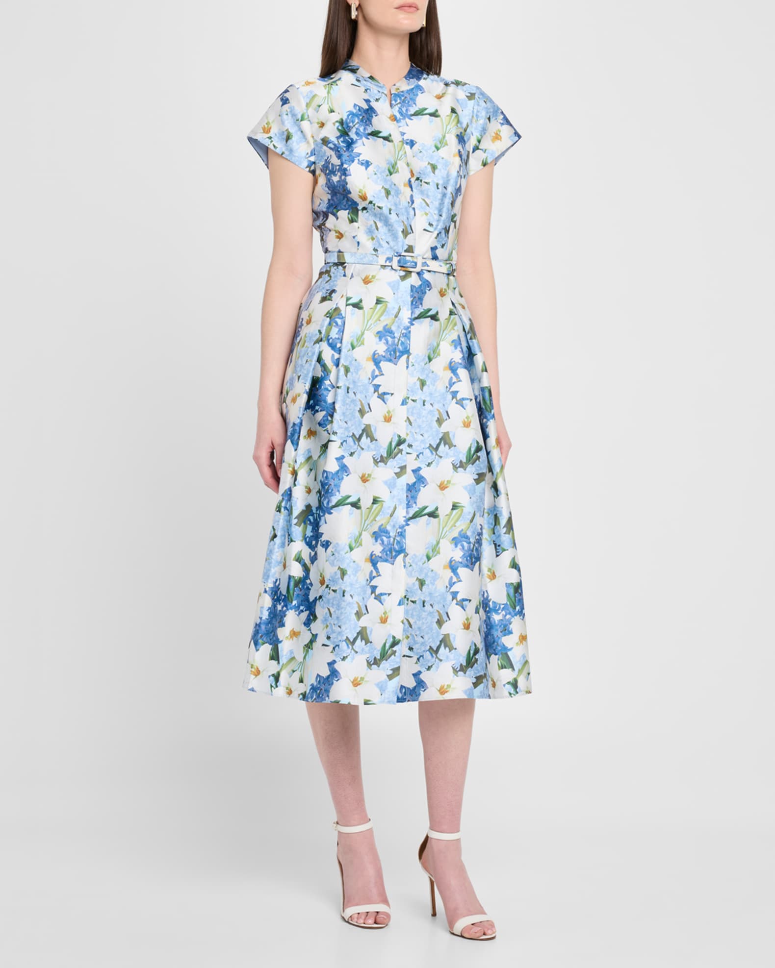 Sachin & Babi Martine Pleated Floral-Print Mikado Midi Dress | Neiman Marcus
