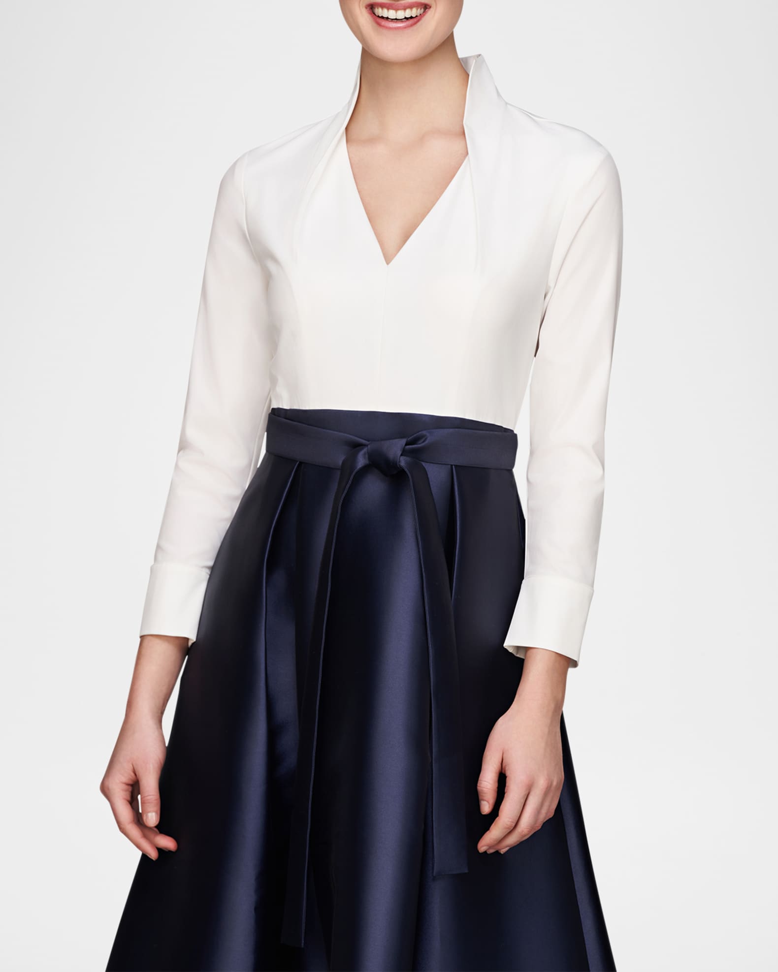 Kay Unger New York Phoebe 3/4-Sleeve Collared Poplin A-Line Gown ...