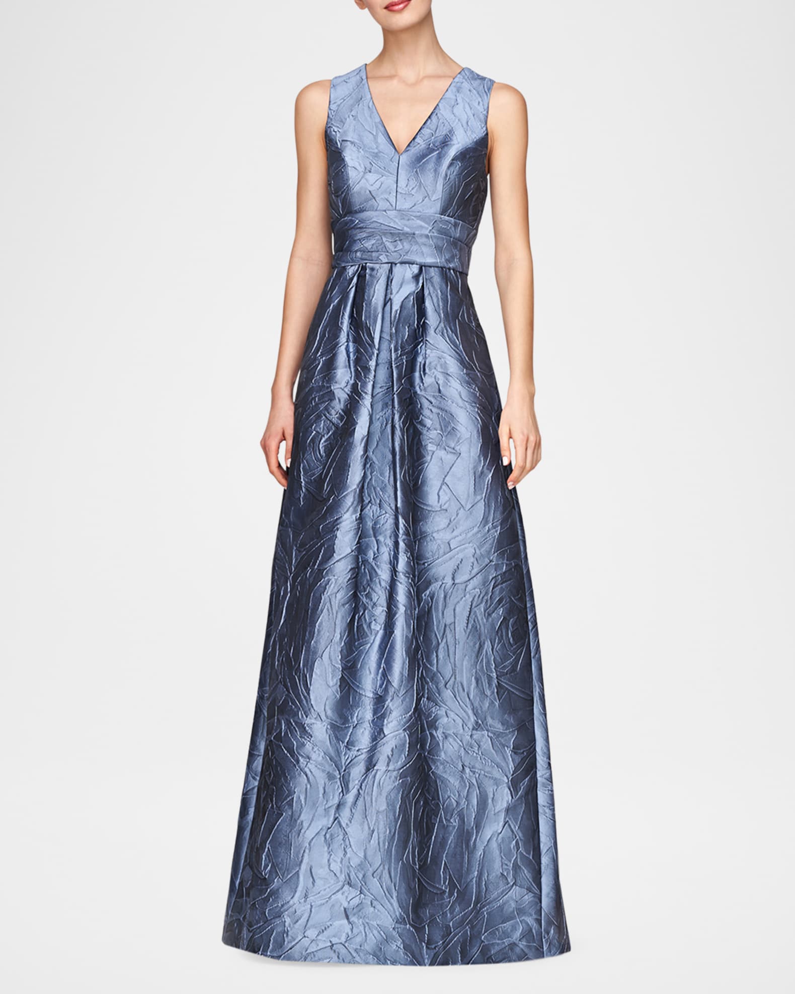 Kay Unger New York Mariah V-Neck Sleeveless Jacquard A-Line Gown ...