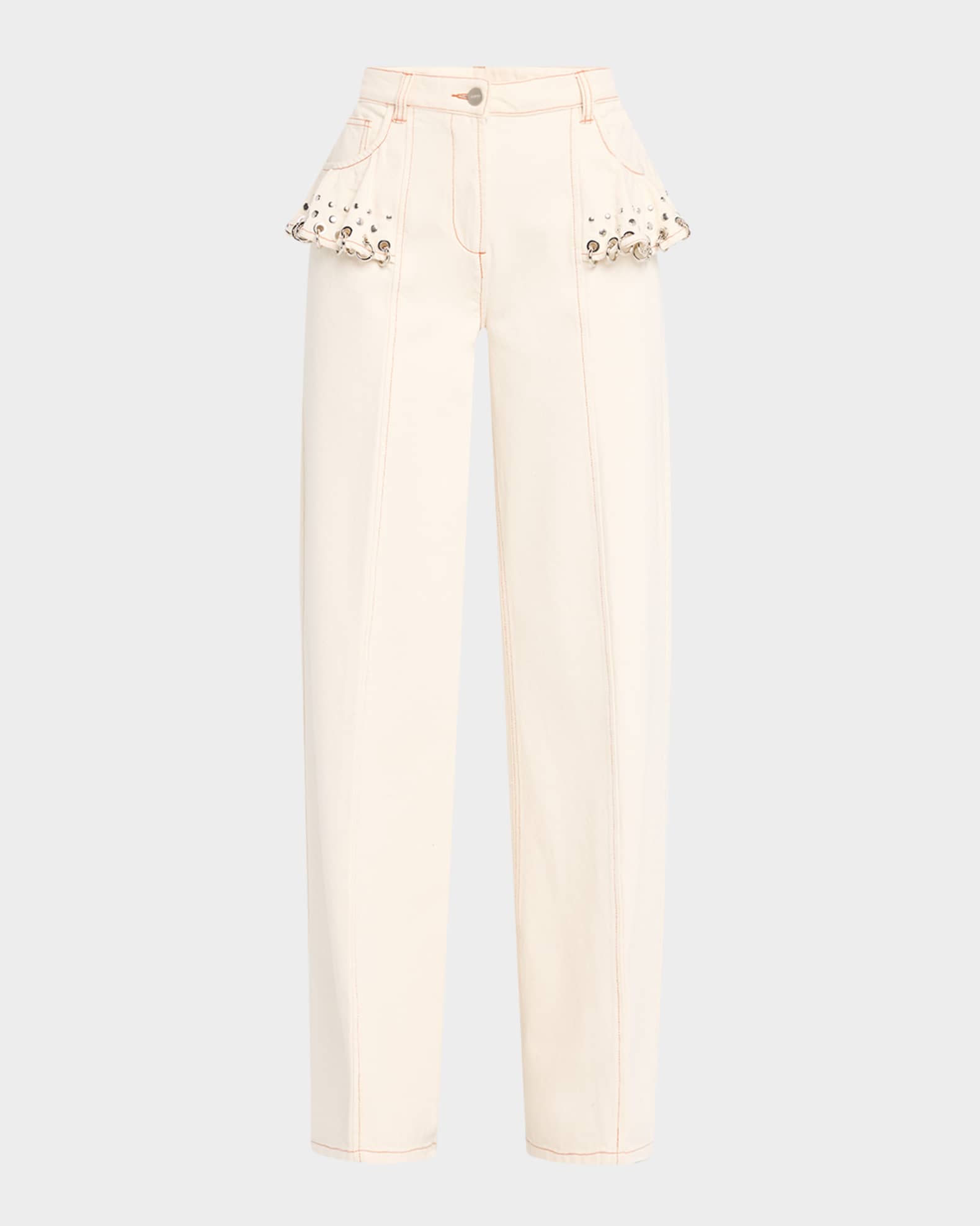 AKNVAS Avery Ruffled Jeans with Rings | Neiman Marcus