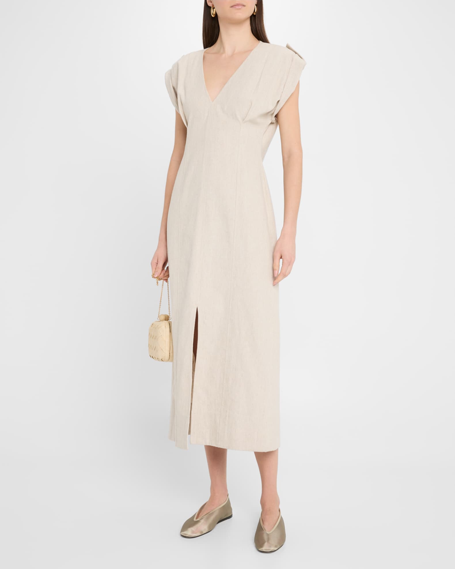 Apiece Apart Cap-Sleeve Flax Linen Maxi Dress | Neiman Marcus