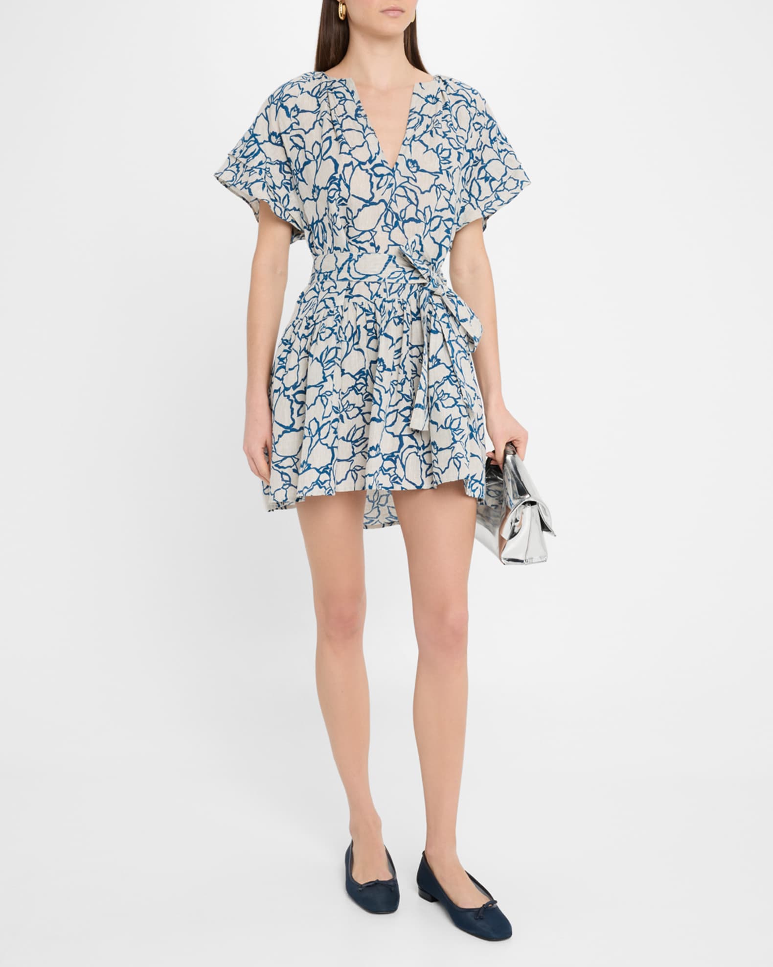 Apiece Apart Morgan Floral-Print Linen Mini Dress | Neiman Marcus