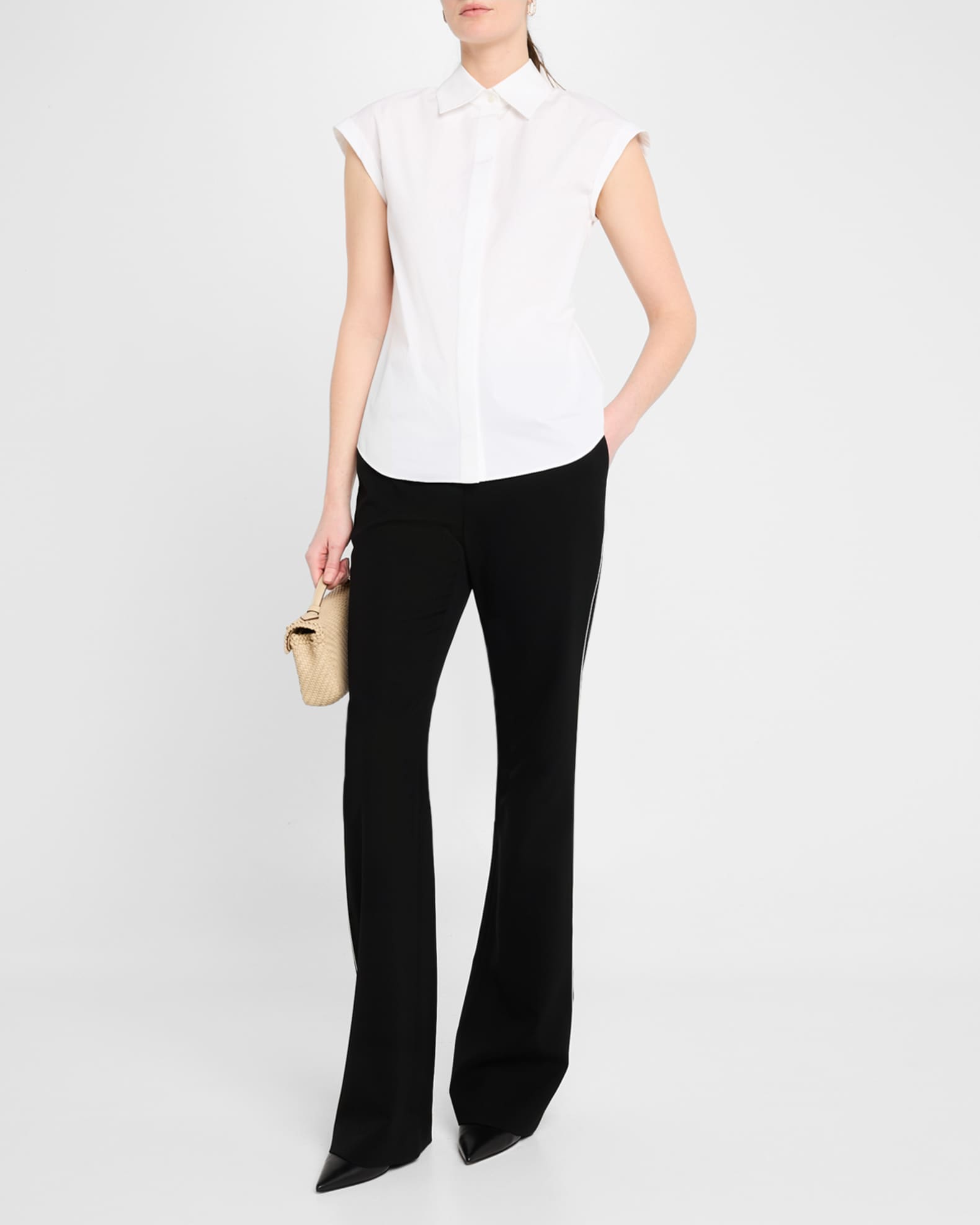 Lafayette 148 New York Fitted Cap-Sleeve Cotton Shirt | Neiman Marcus