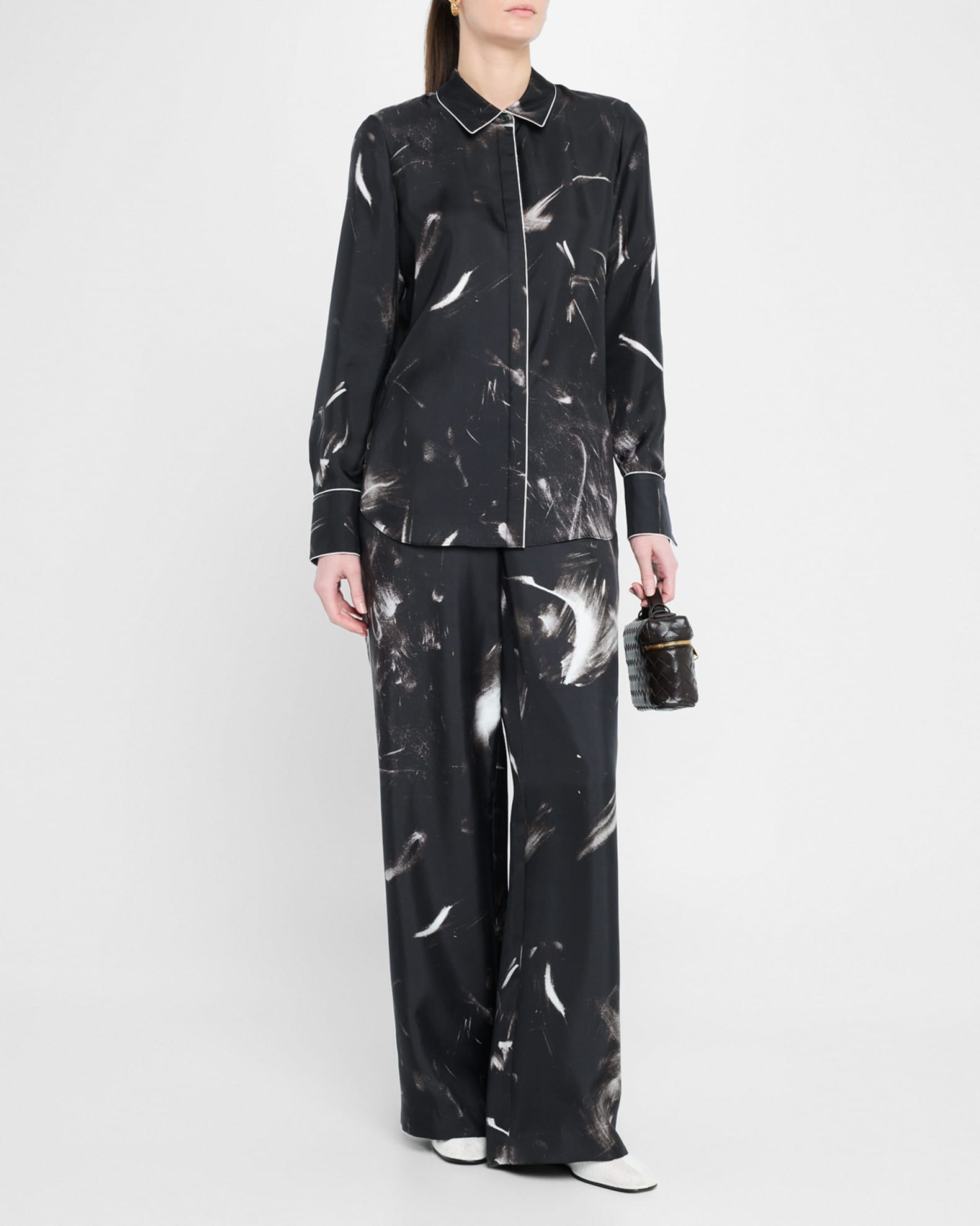 Lafayette 148 New York Scottie Piped Abstract-Print Silk Blouse ...