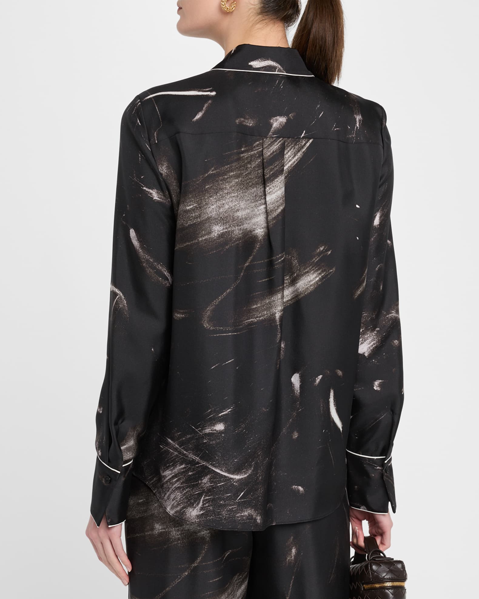 Lafayette 148 New York Scottie Piped Abstract-Print Silk Blouse ...