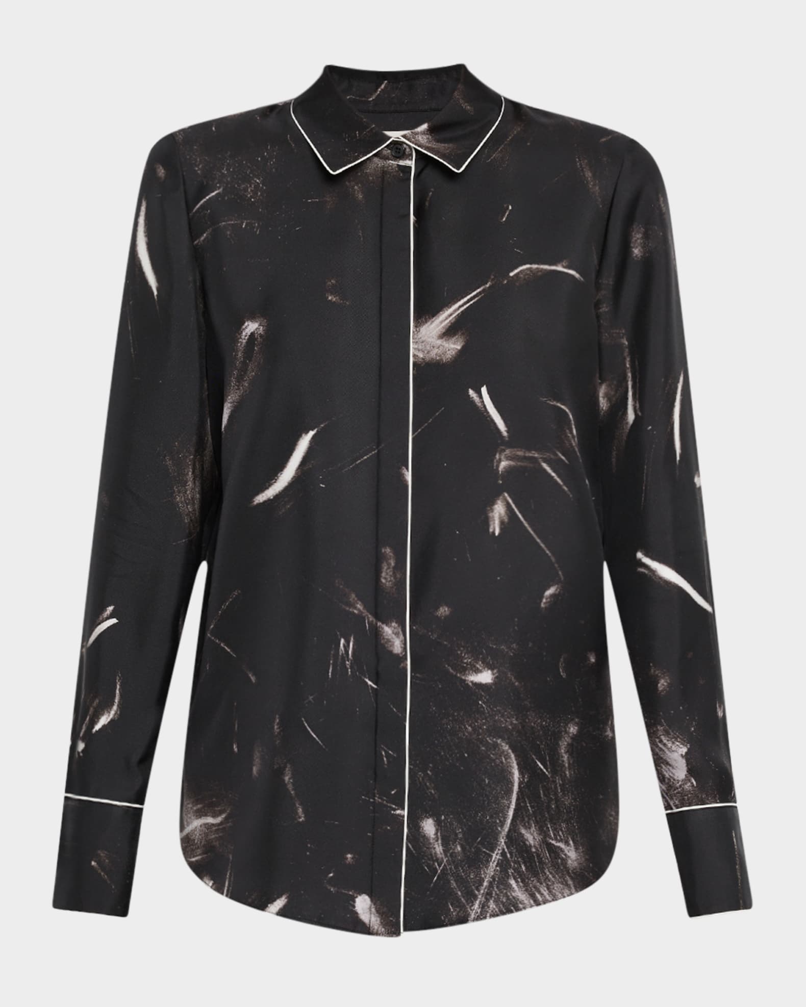 Lafayette 148 New York Scottie Piped Abstract-Print Silk Blouse ...