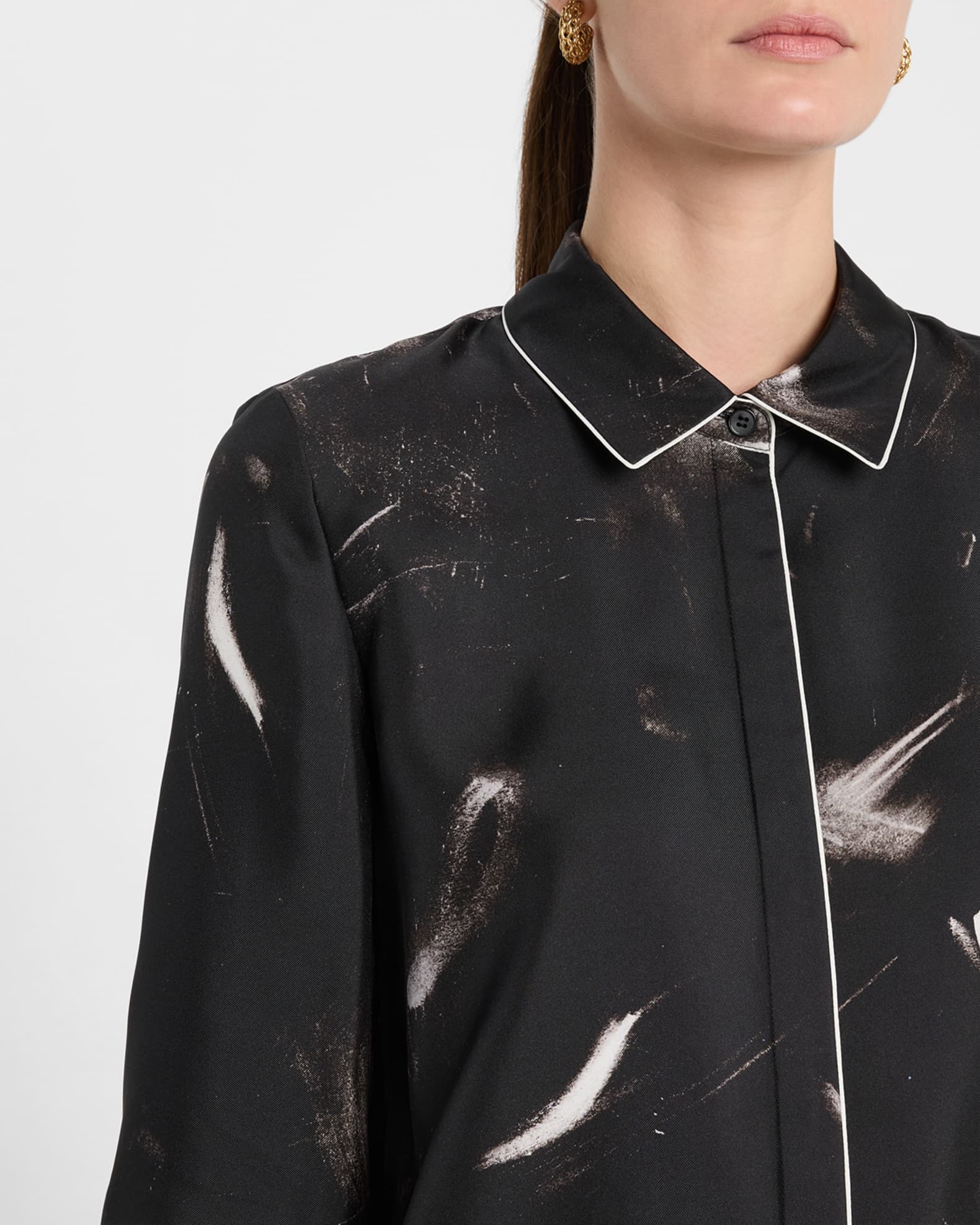 Lafayette 148 New York Scottie Piped Abstract-Print Silk Blouse ...