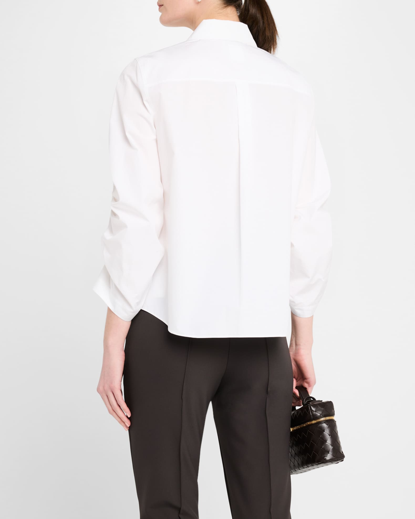 Lafayette 148 New York Pleated-Sleeve Cotton Shirt | Neiman Marcus
