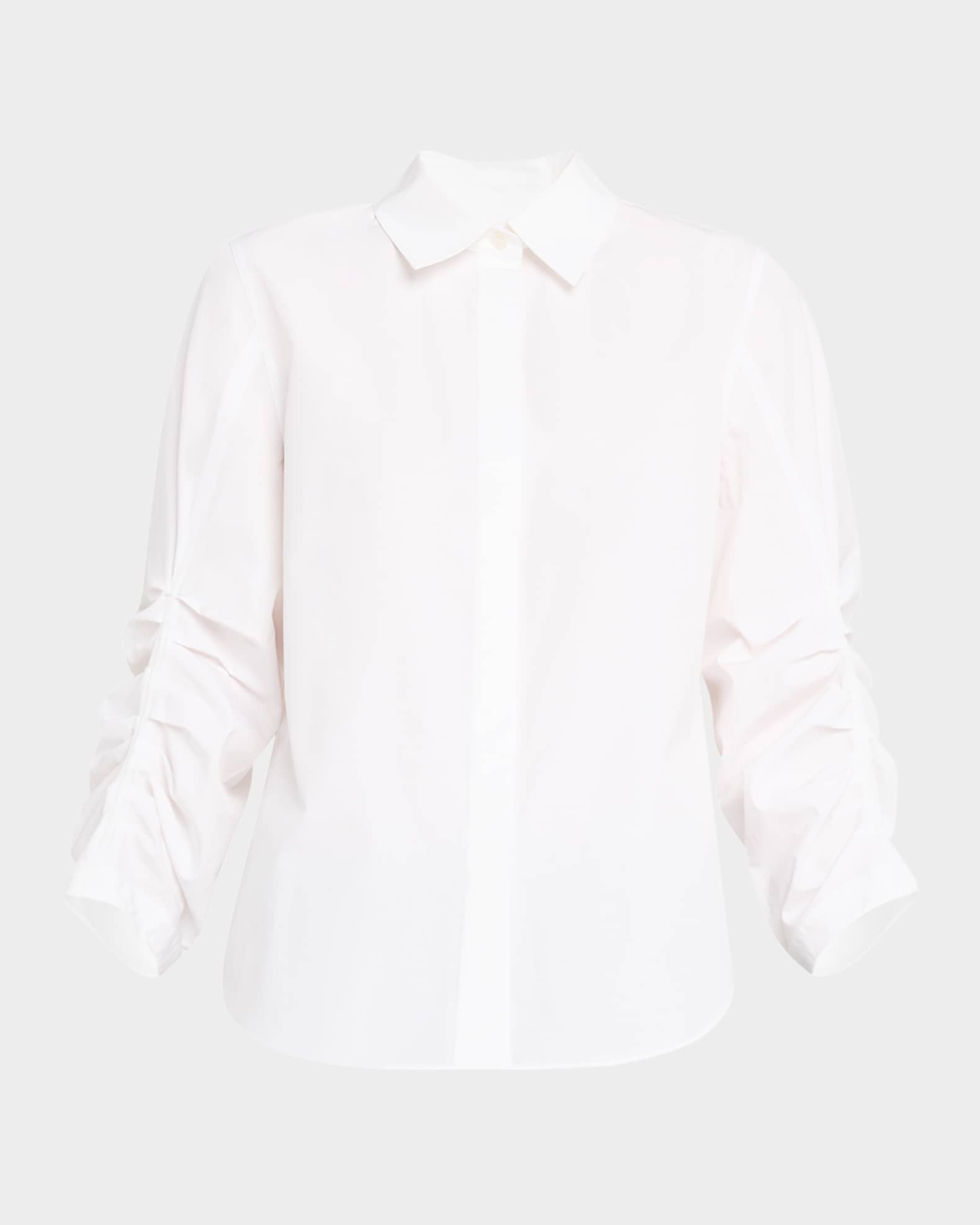 Lafayette 148 New York Pleated-Sleeve Cotton Shirt | Neiman Marcus