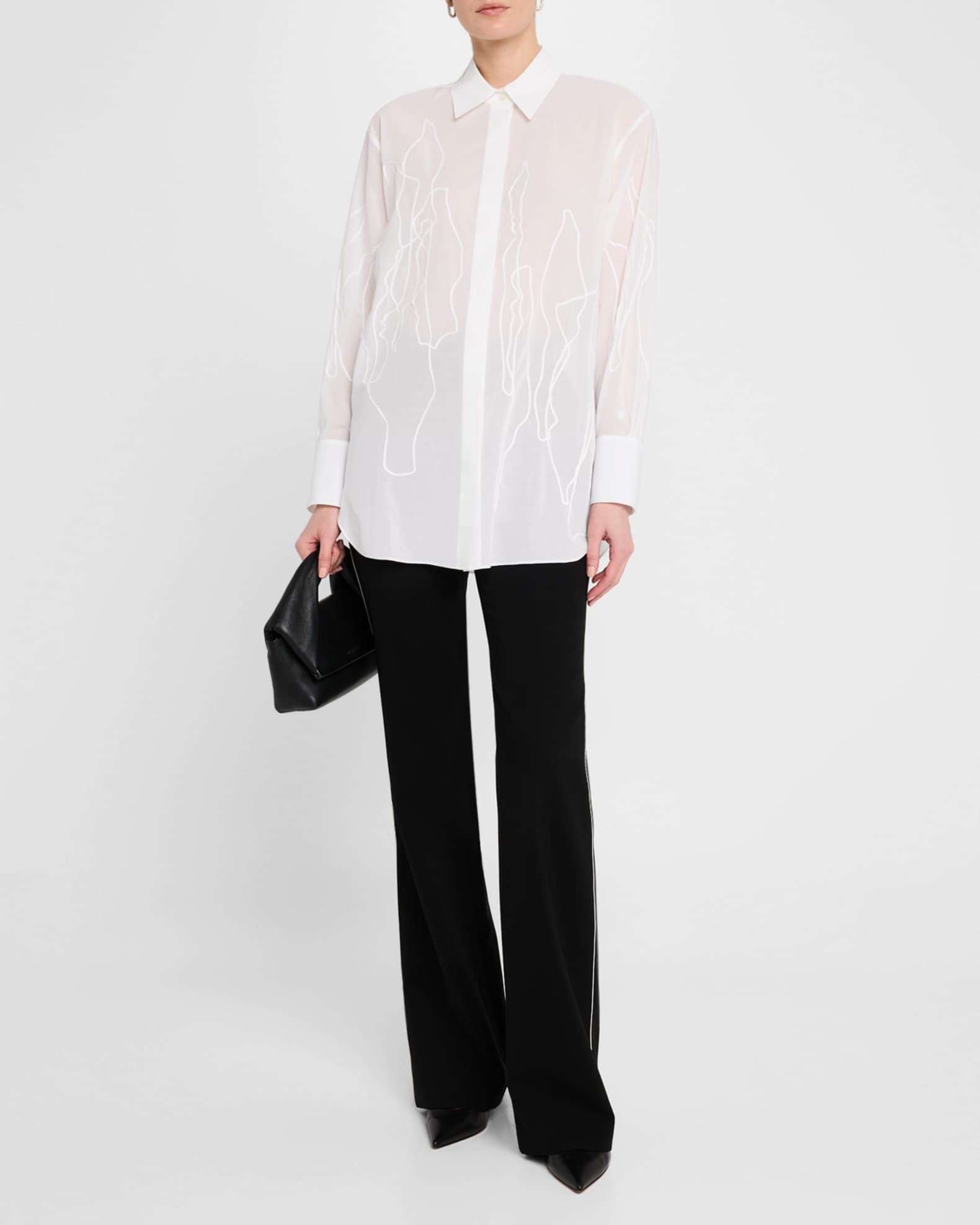 Lafayette 148 New York Embroidered Sheer Oversized Shirt | Neiman Marcus