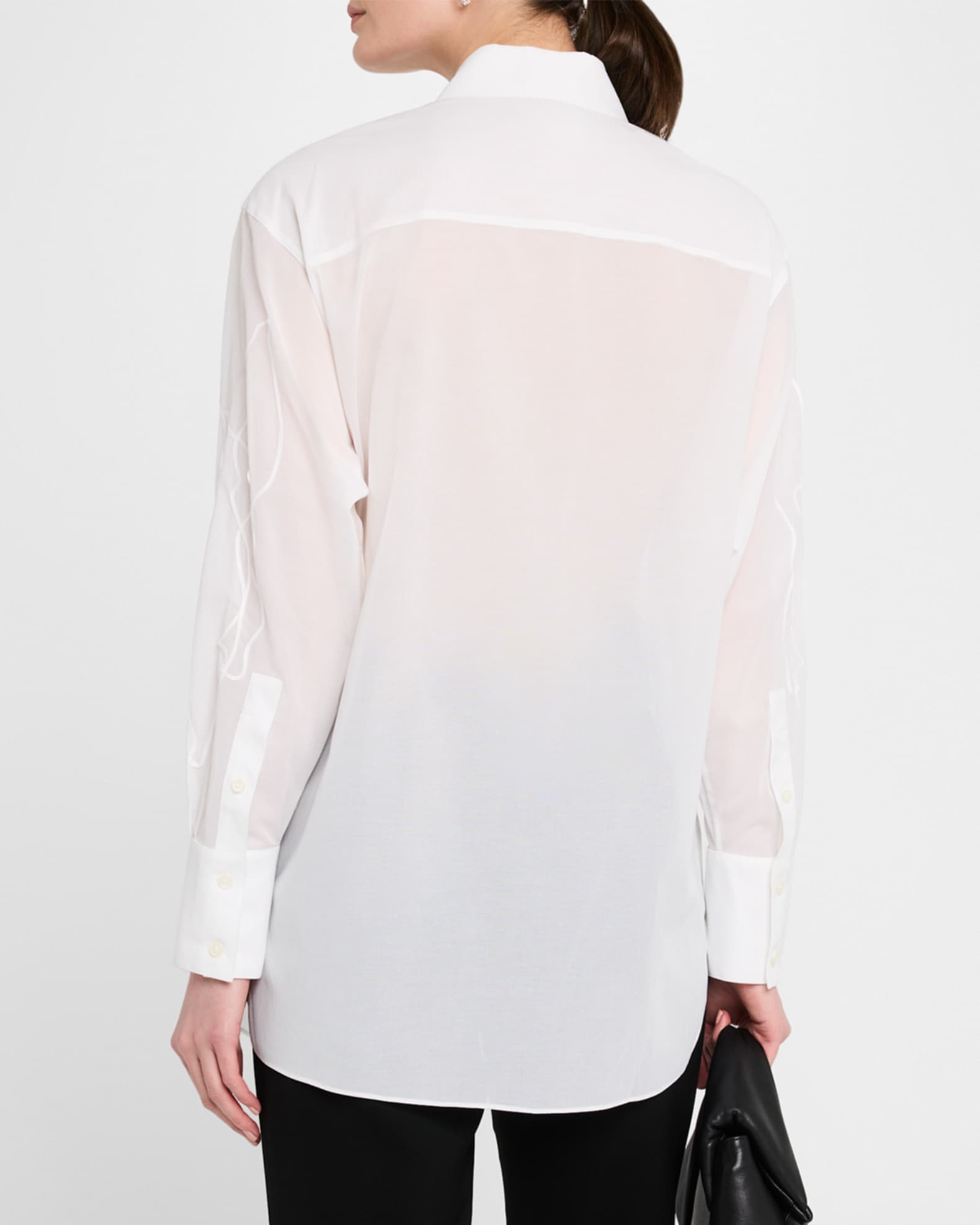 Lafayette 148 New York Embroidered Sheer Oversized Shirt | Neiman Marcus