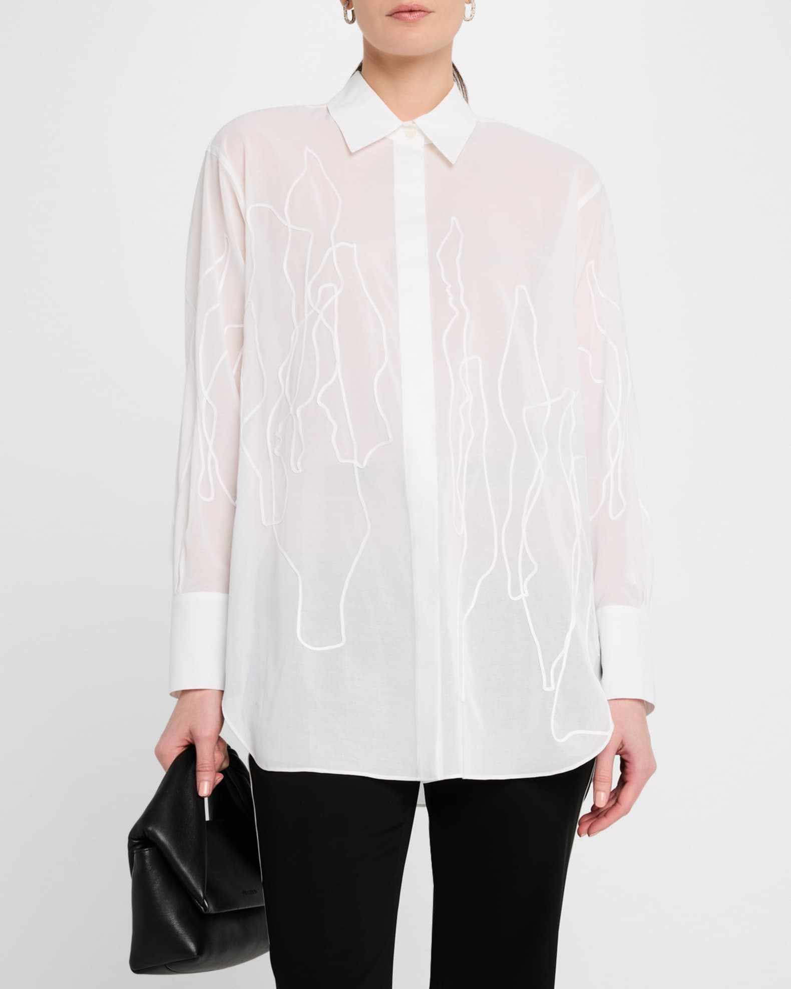 Lafayette 148 New York Embroidered Sheer Oversized Shirt | Neiman Marcus