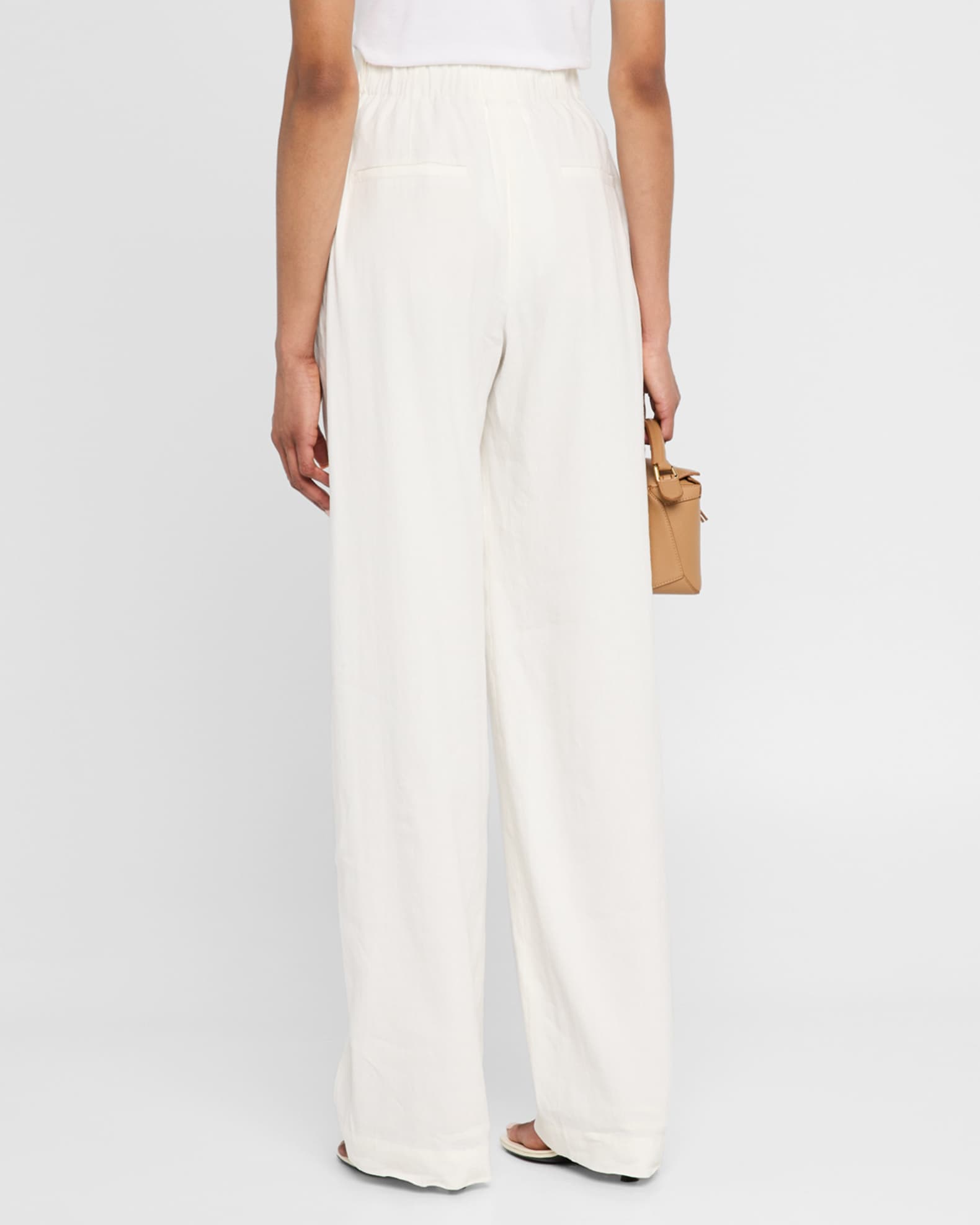 Vince High-Rise Pull-On Linen Pants | Neiman Marcus