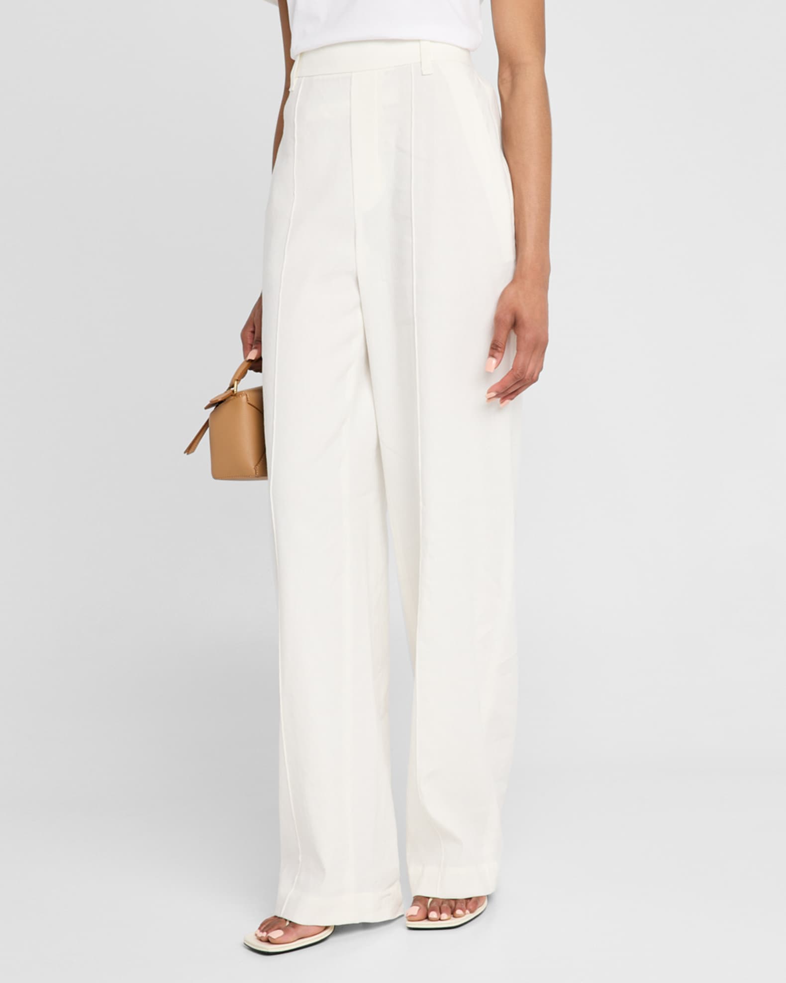 Vince High-Rise Pull-On Linen Pants | Neiman Marcus
