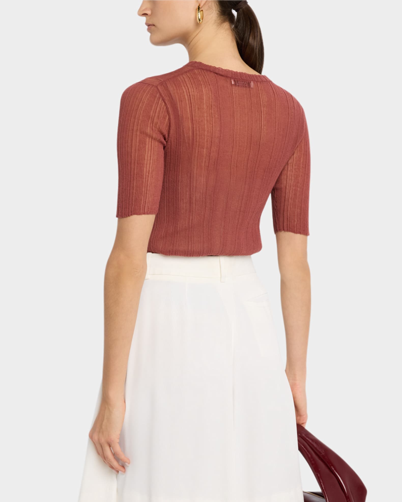 Vince Double-Layered Ribbed Elbow-Sleeve Top | Neiman Marcus