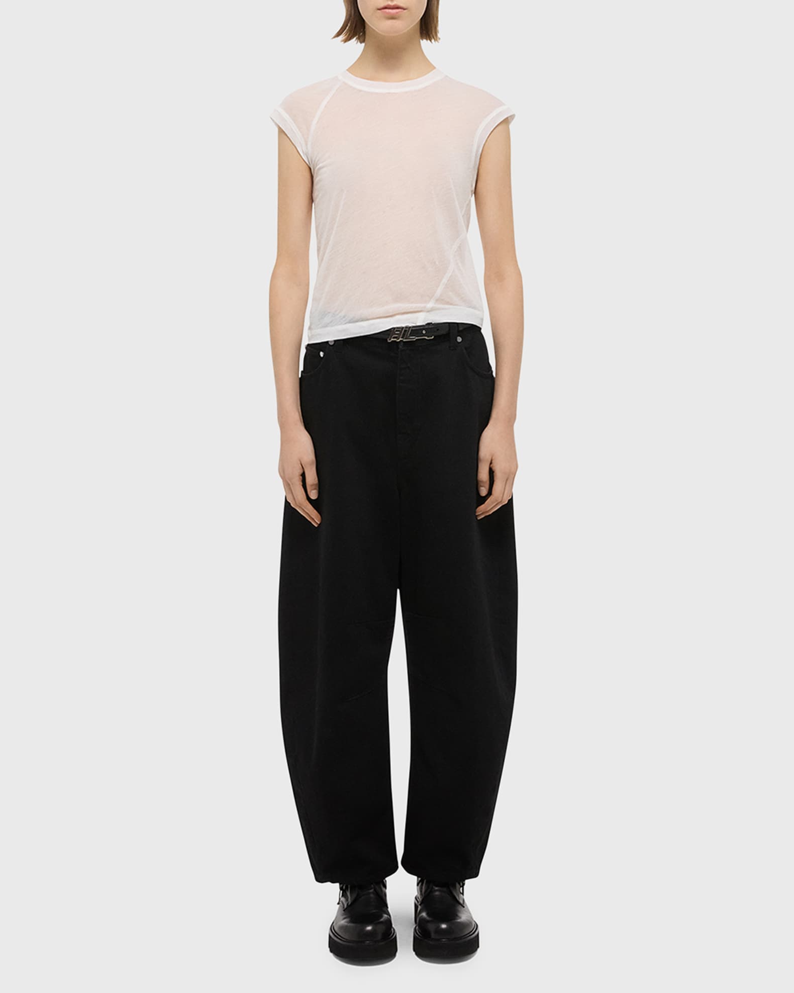 Helmut Lang Twisted Sheer Crewneck Top | Neiman Marcus