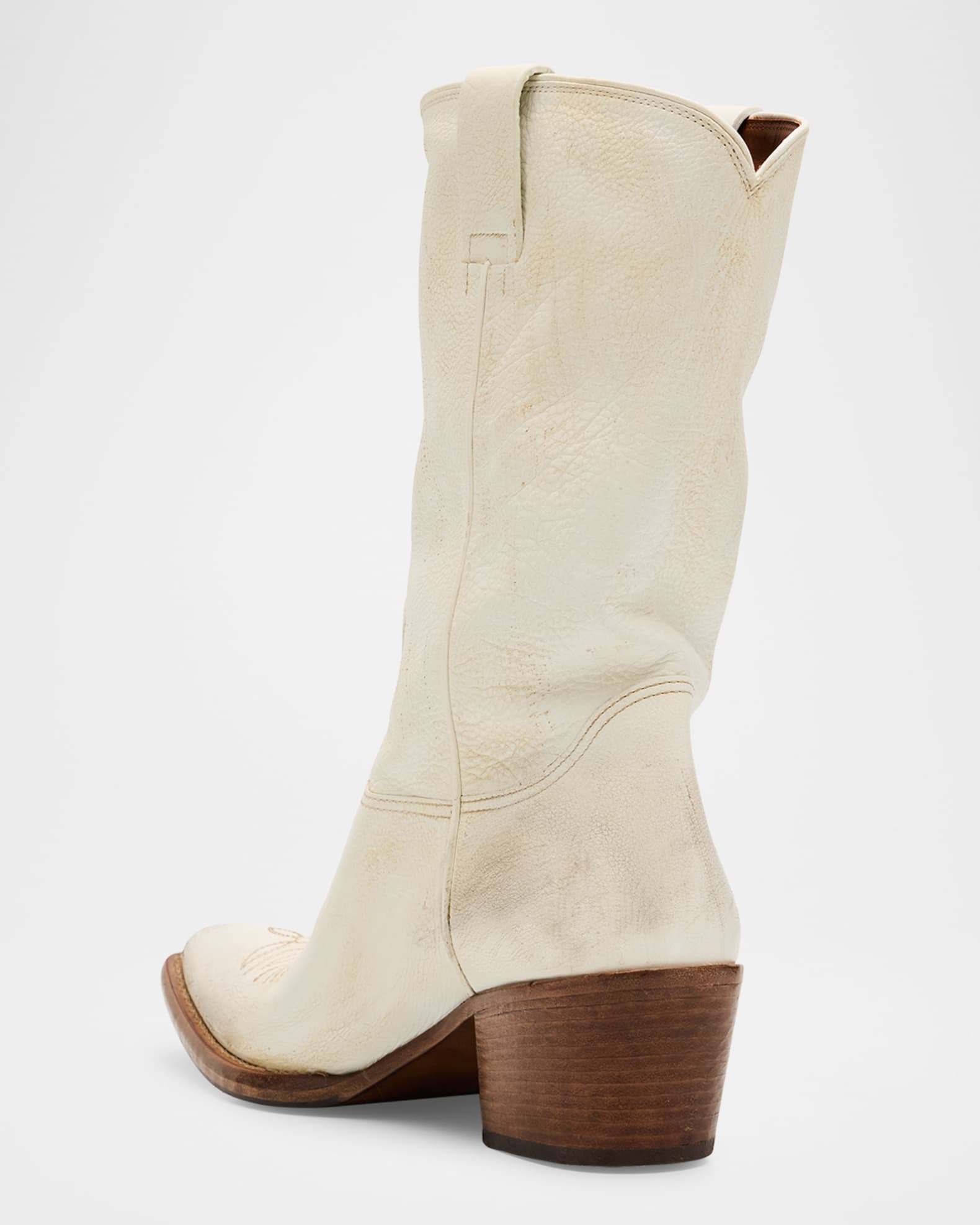 Prada Distressed Calfskin Short Cowboy Boots | Neiman Marcus