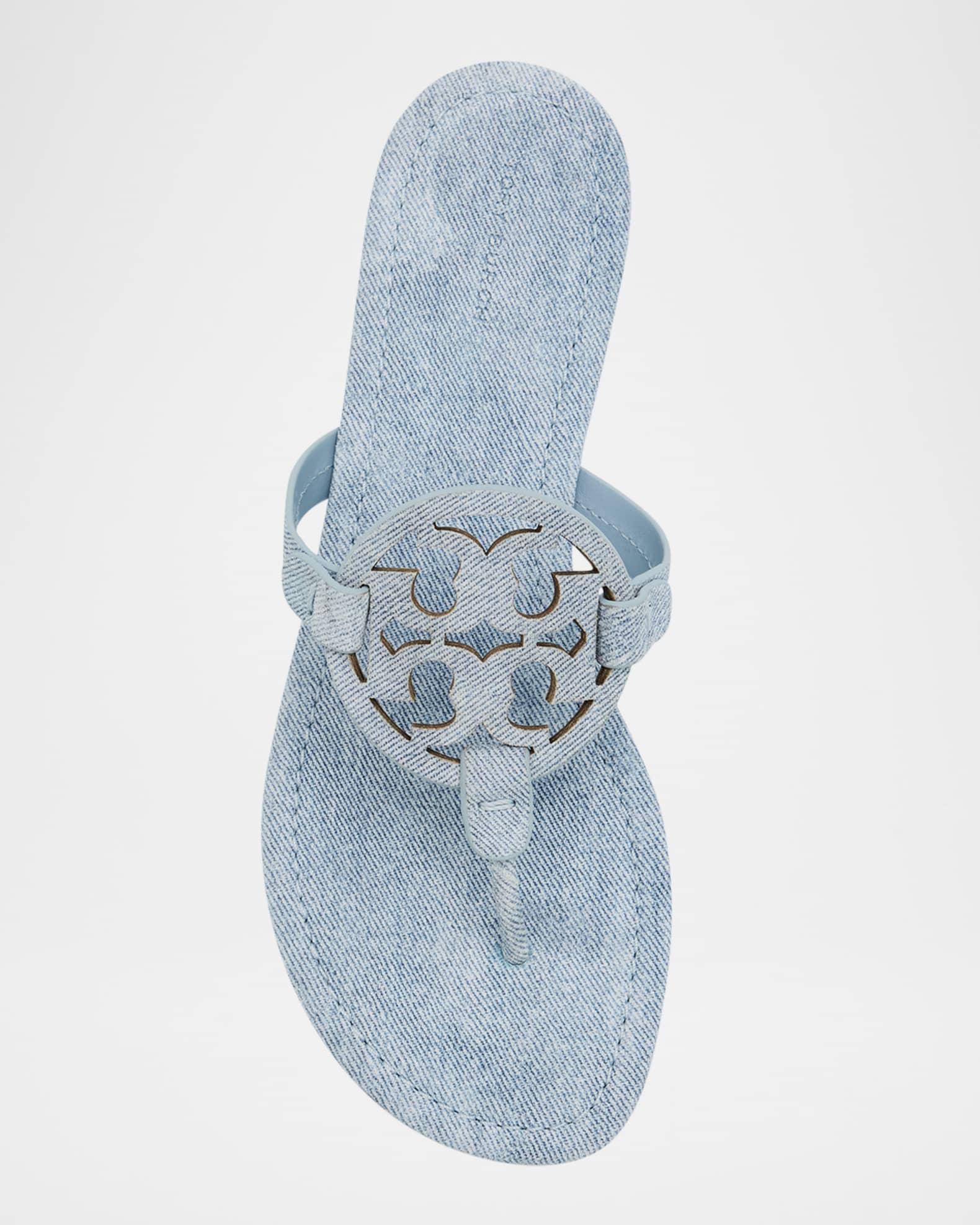 Tory Burch Miller Denim Logo Thong Sandals | Neiman Marcus