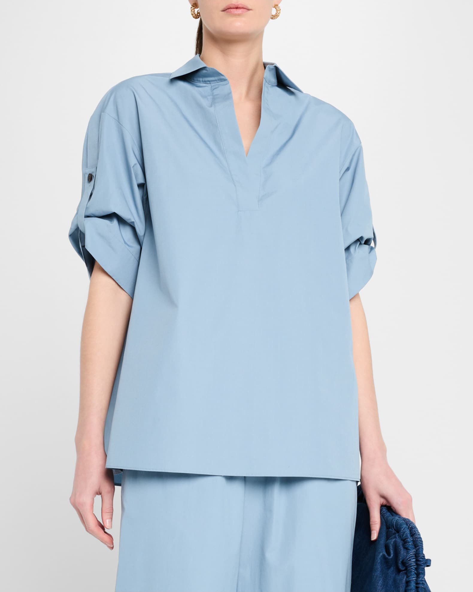 Tab-Sleeve Cotton Shirt | Neiman Marcus