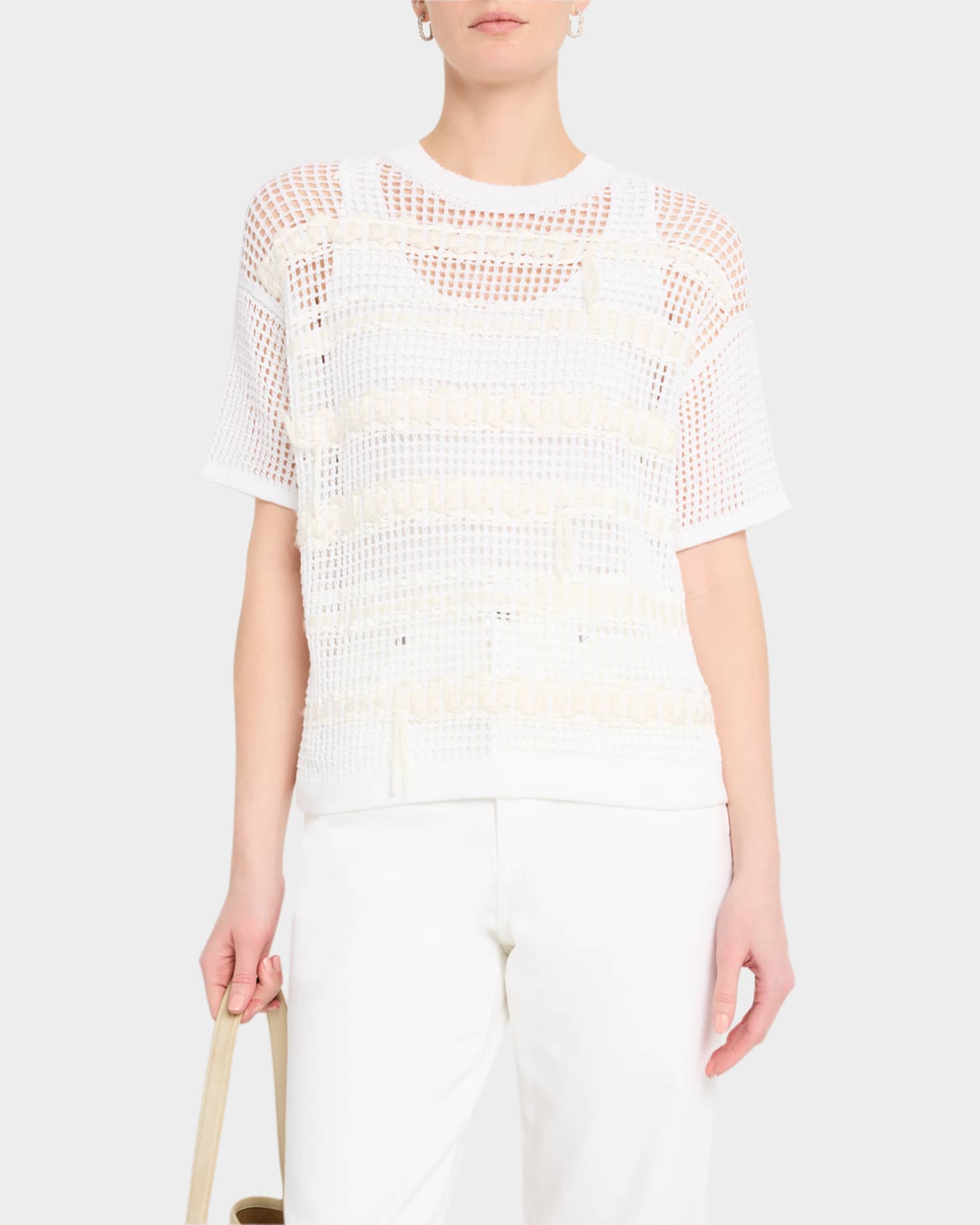 Lafayette 148 New York Embroidered Mesh-Knit Sweater | Neiman Marcus