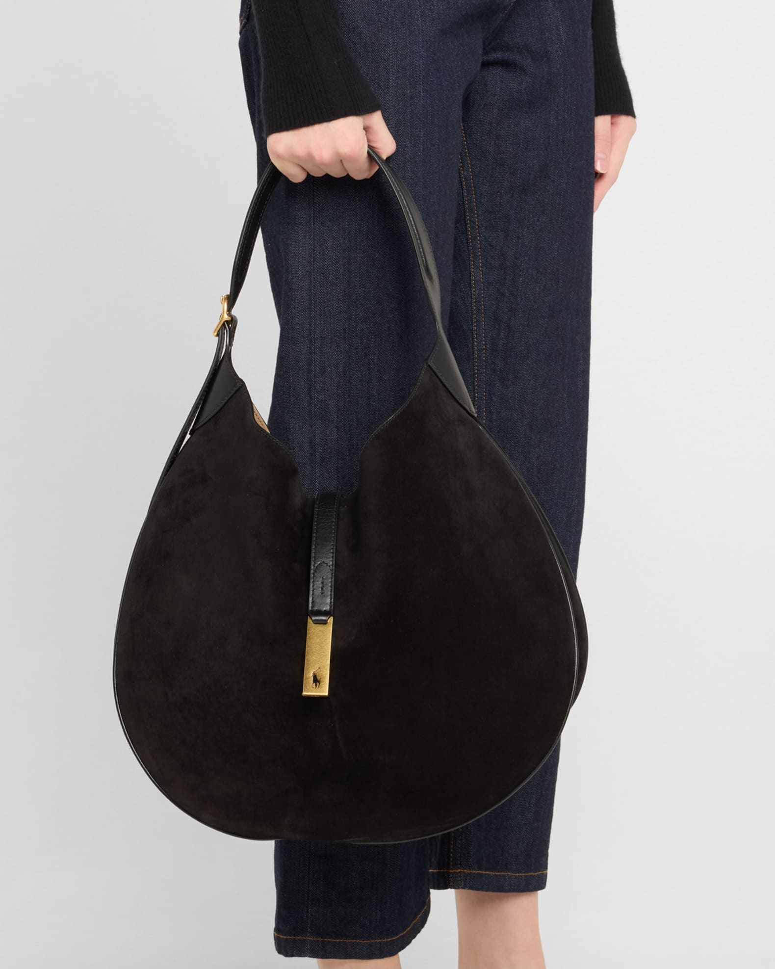 Polo Ralph Lauren Polo ID Suede and Leather Medium Shoulder Bag ...