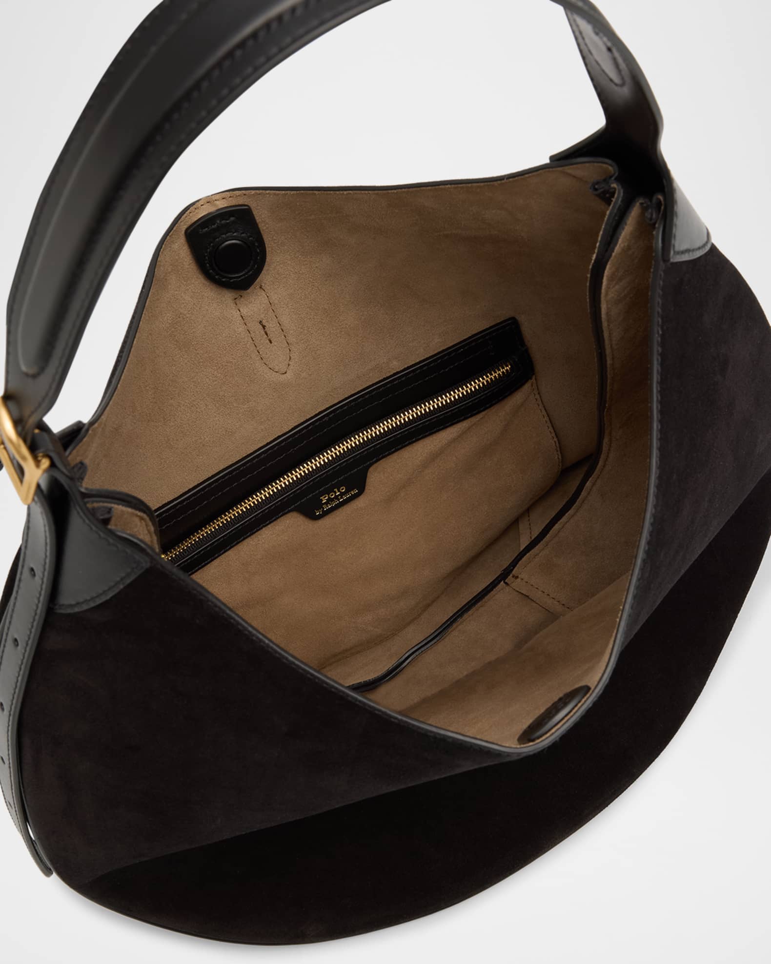 Polo Ralph Lauren Polo ID Suede and Leather Medium Shoulder Bag ...