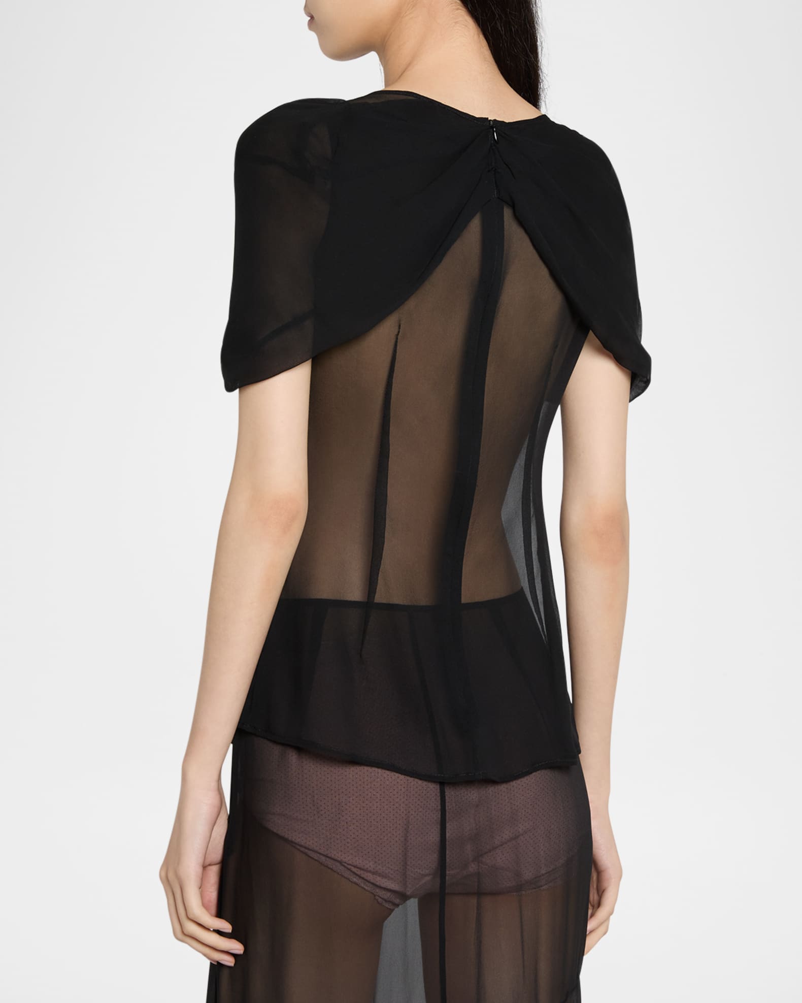 Simone Rocha Bow-Shoulder Sheer Silk Top | Neiman Marcus