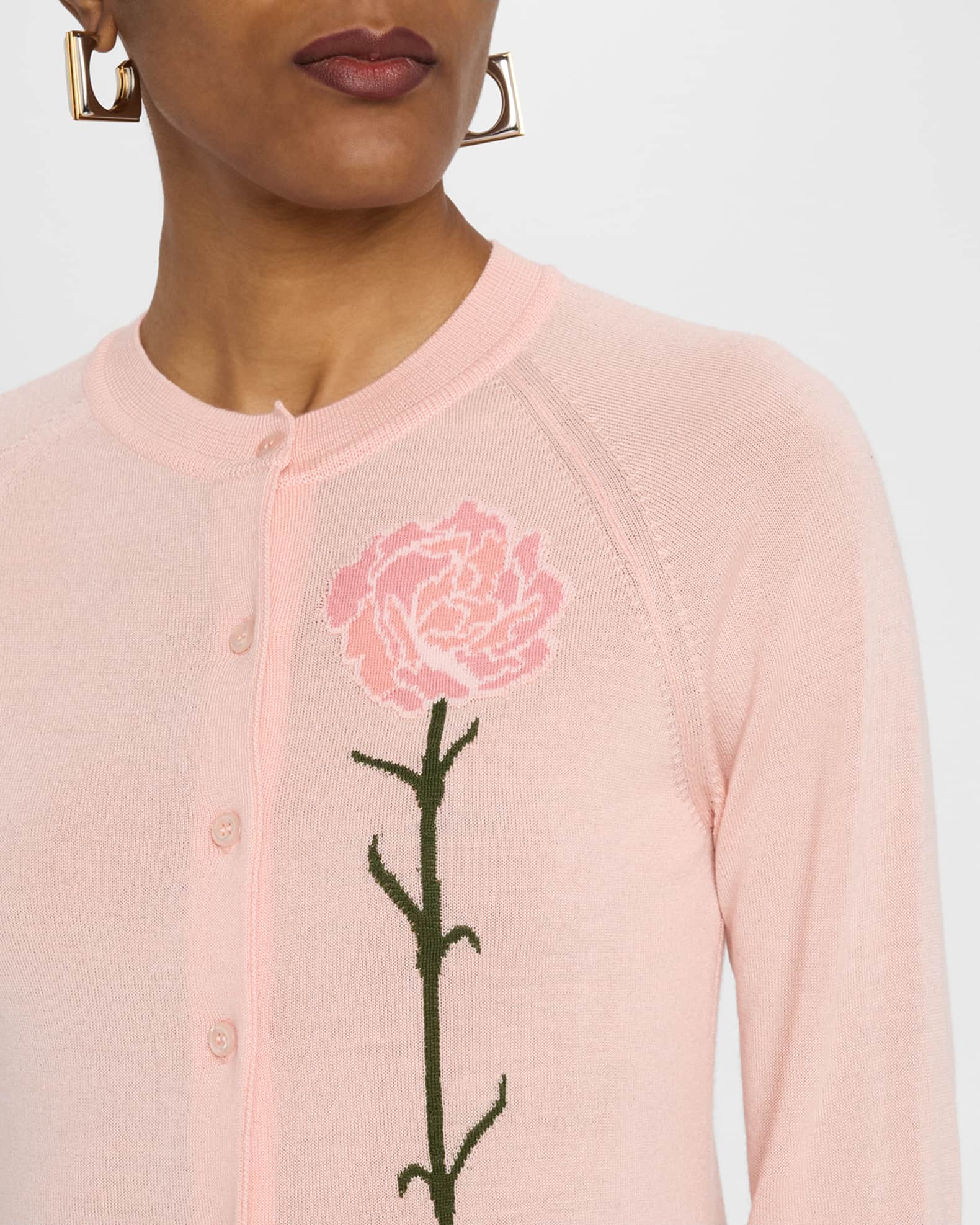 Simone Rocha Carnation Merino Wool Crewneck Cardigan | Neiman Marcus