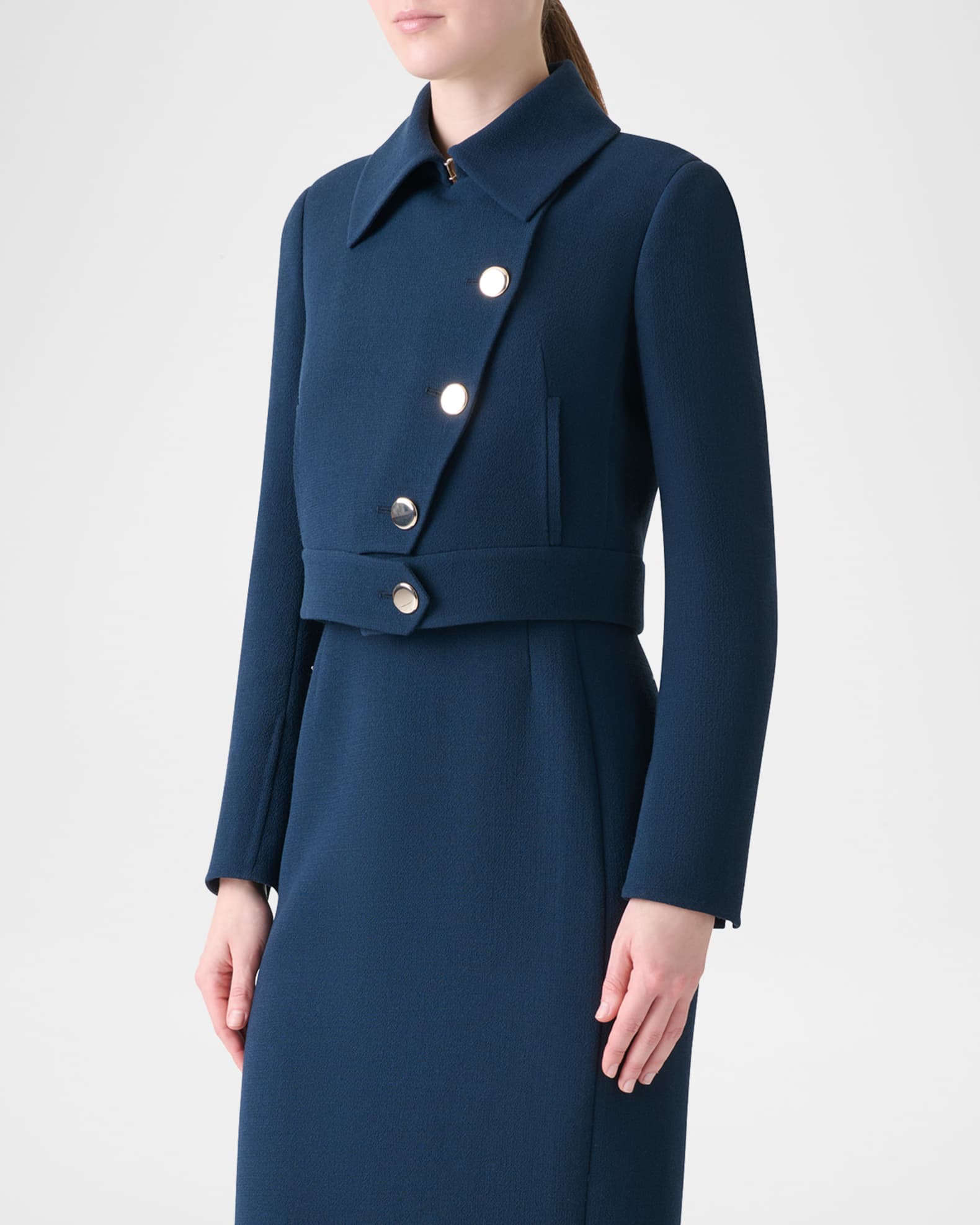 Akris Dana Asymmetric-Button Wool Crepe Jacket | Neiman Marcus
