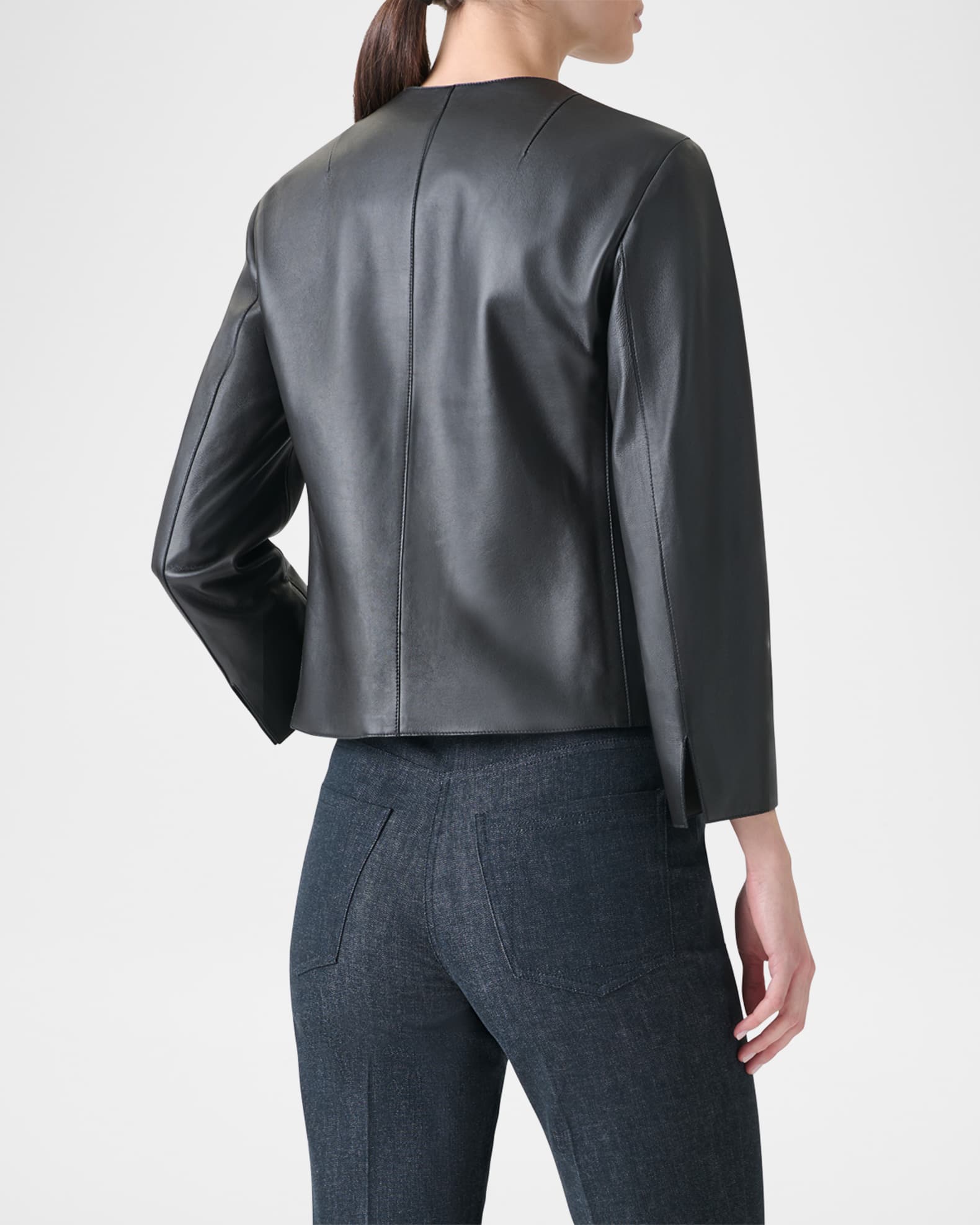 Akris Lamb Nappa Leather Collarless Jacke† | Neiman Marcus